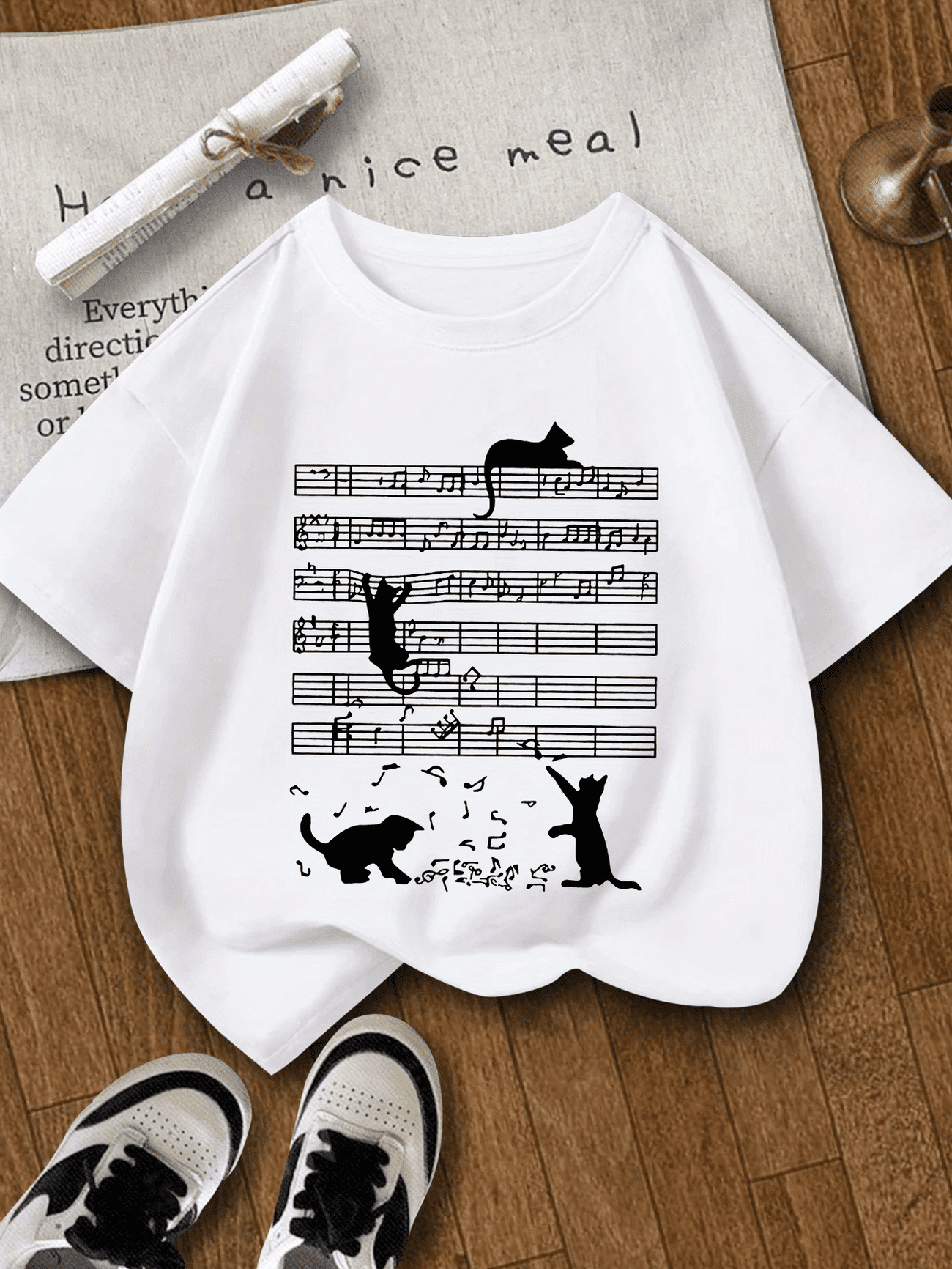 Soft & Stretchy Girls' Summer T-Shirt with Adorable Cats Playing Music ...