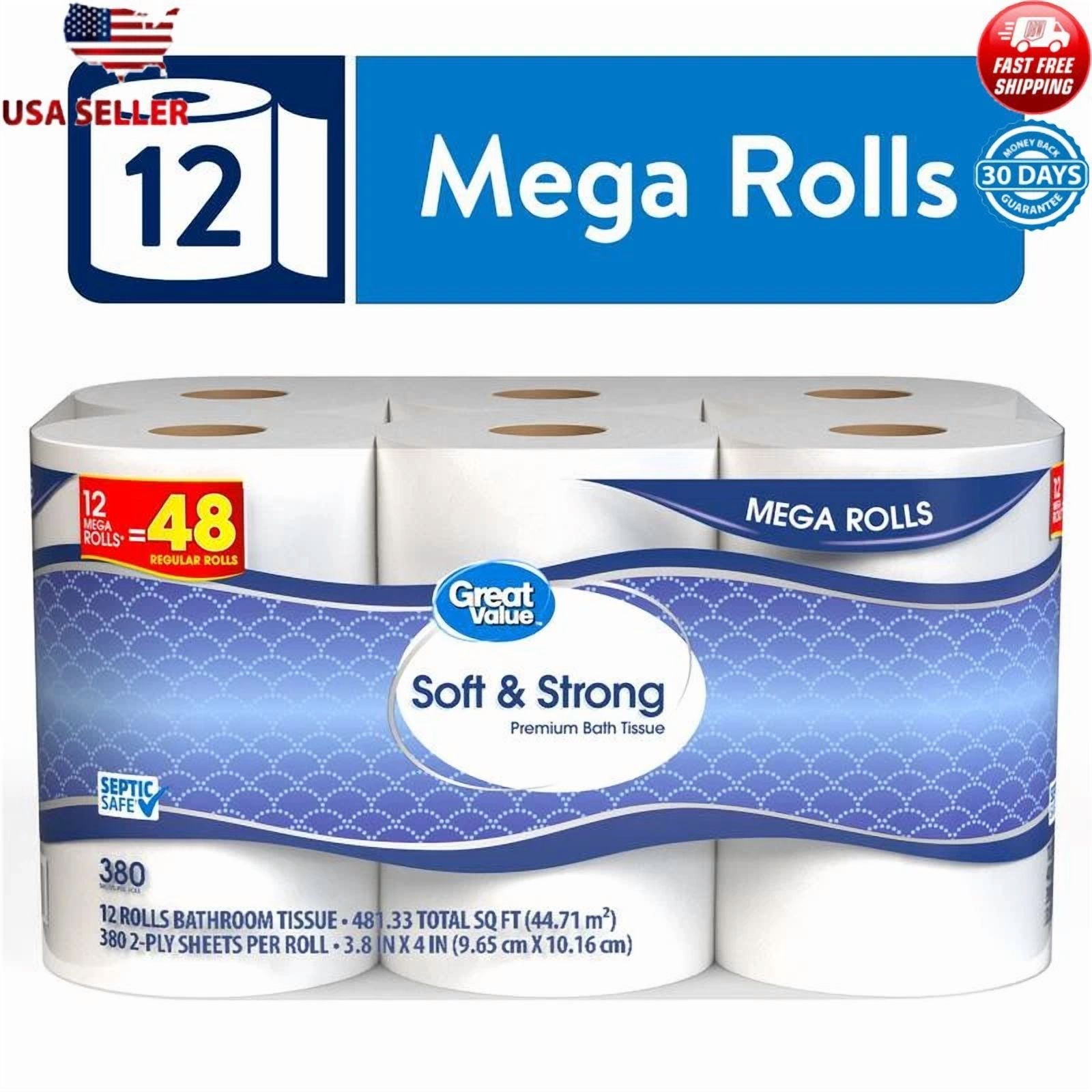 Soft Strong 2-Ply Toilet Paper Mega Roll 12 Count Septic Safe Absorbent ...
