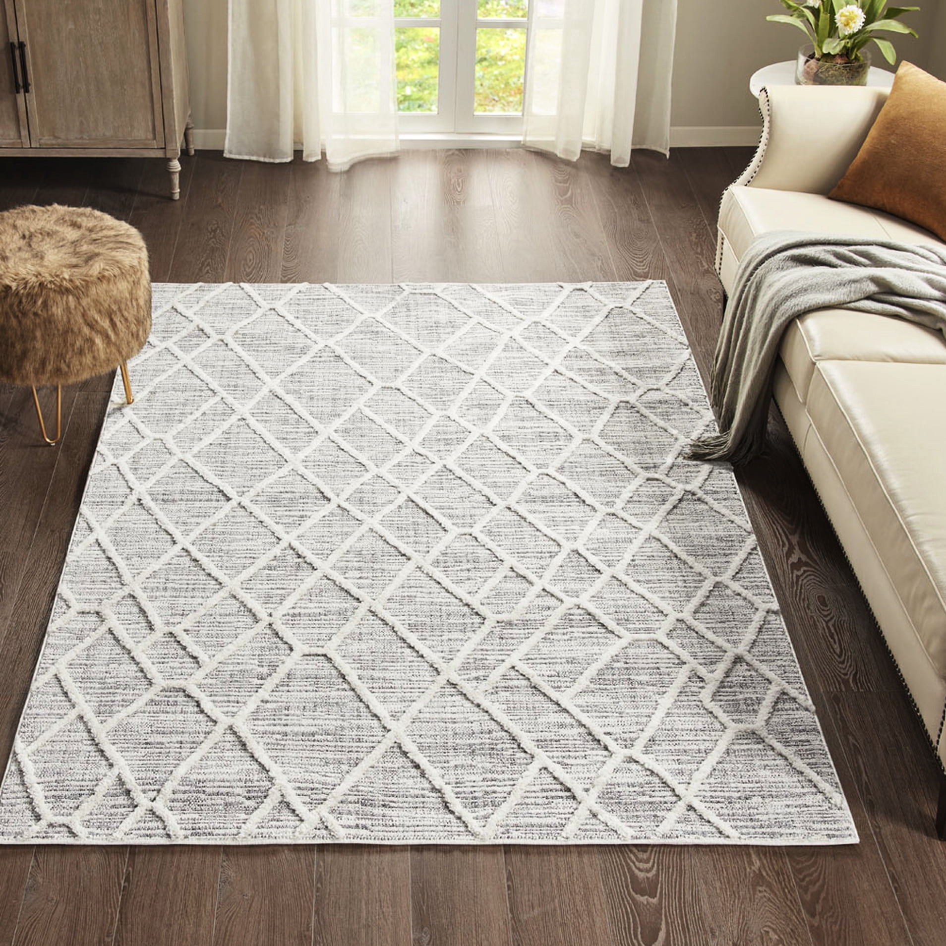Soft And Stylish Pebble Indoor Area Rug, Machine Woven Geometric ...