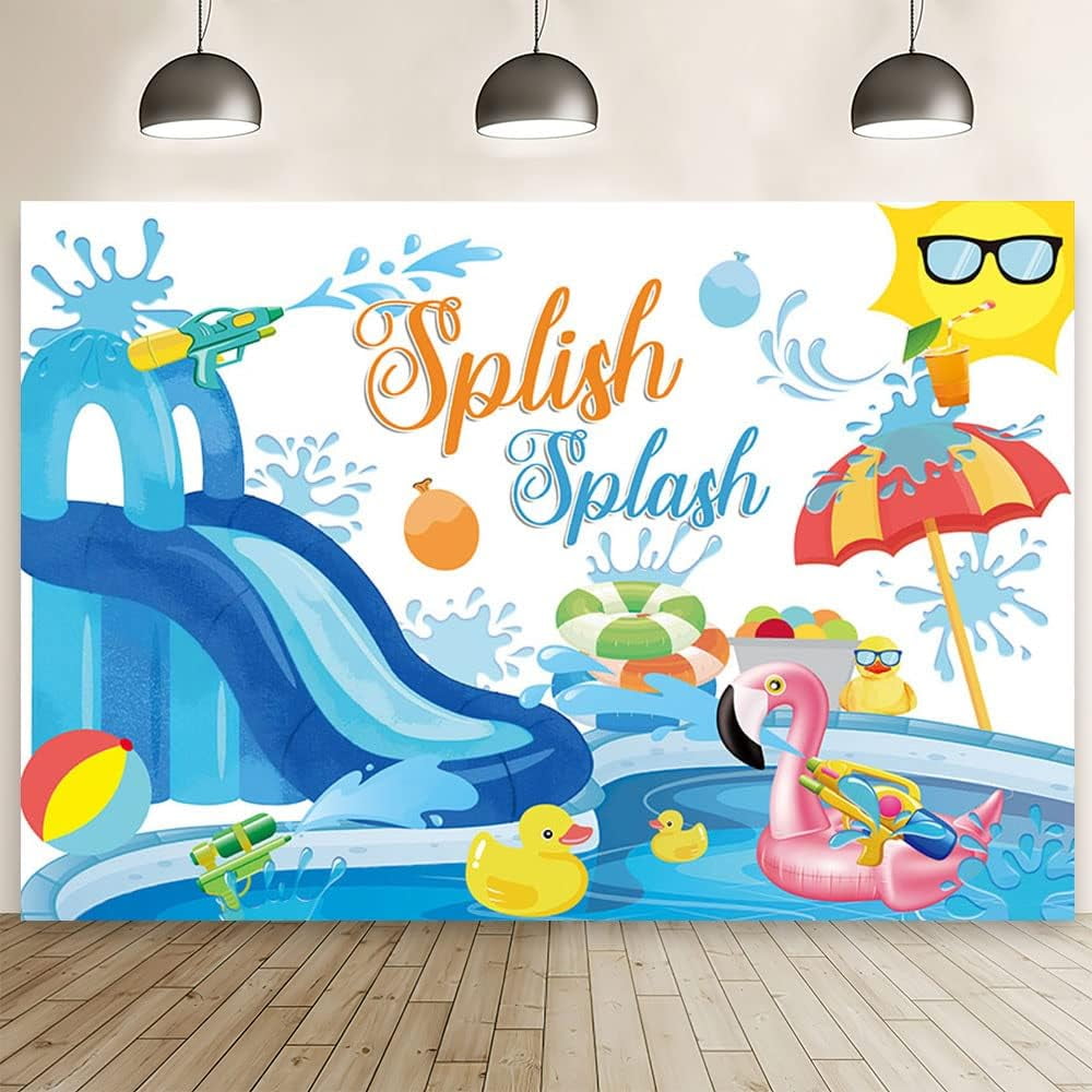 Soft Summer Splish Splash Backdrop Pool Party Blue Slide Photography ...