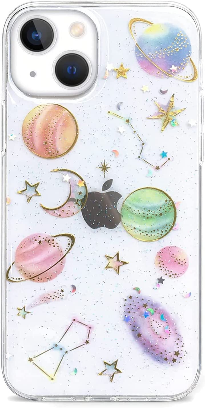 Soft TPU Case for iPhone 14 Plus 6.7', Cute Space Galaxy Moon Star ...