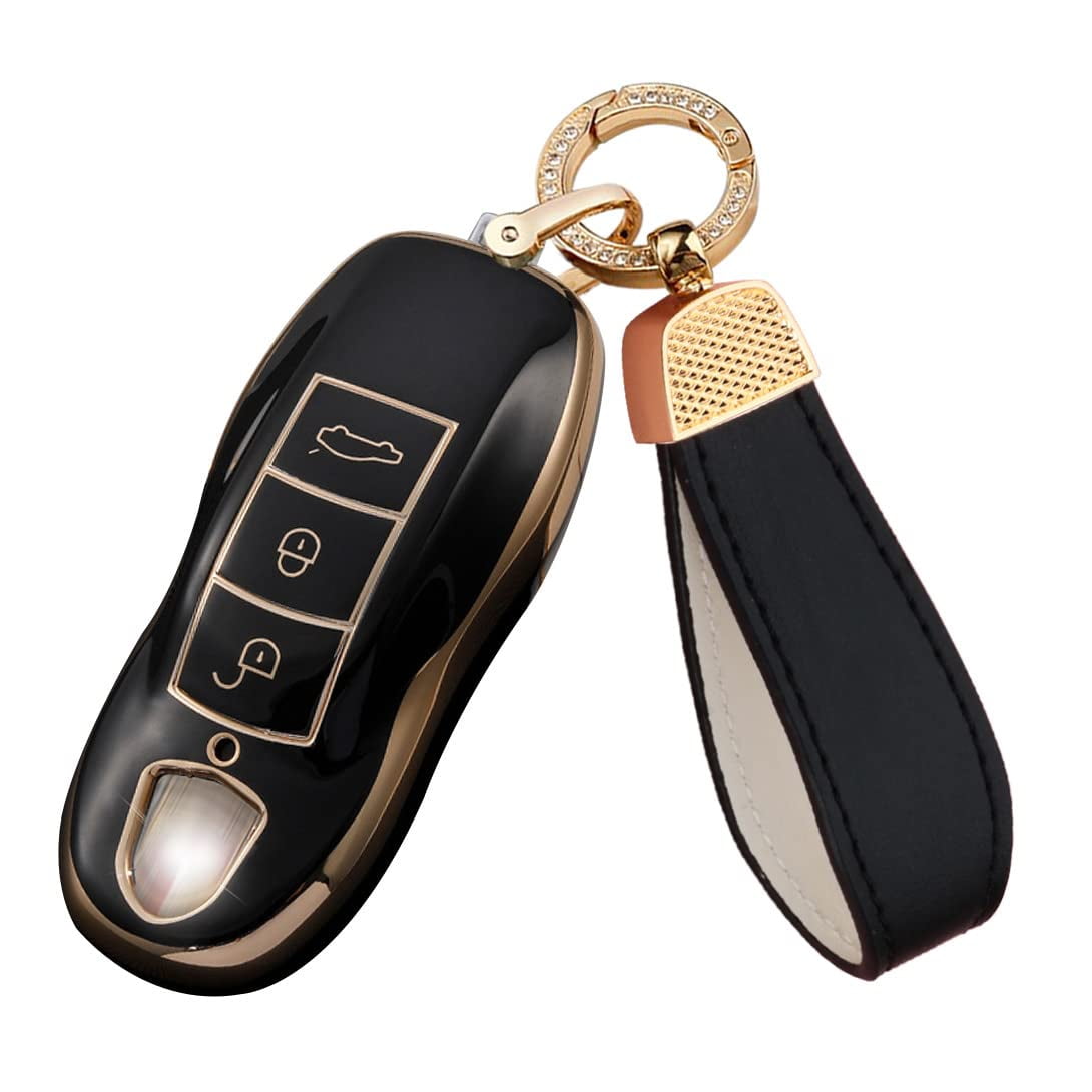 Soft TPU Golden-edge Key Cover for Porsche 911 Cayenne Panamera Macan ...