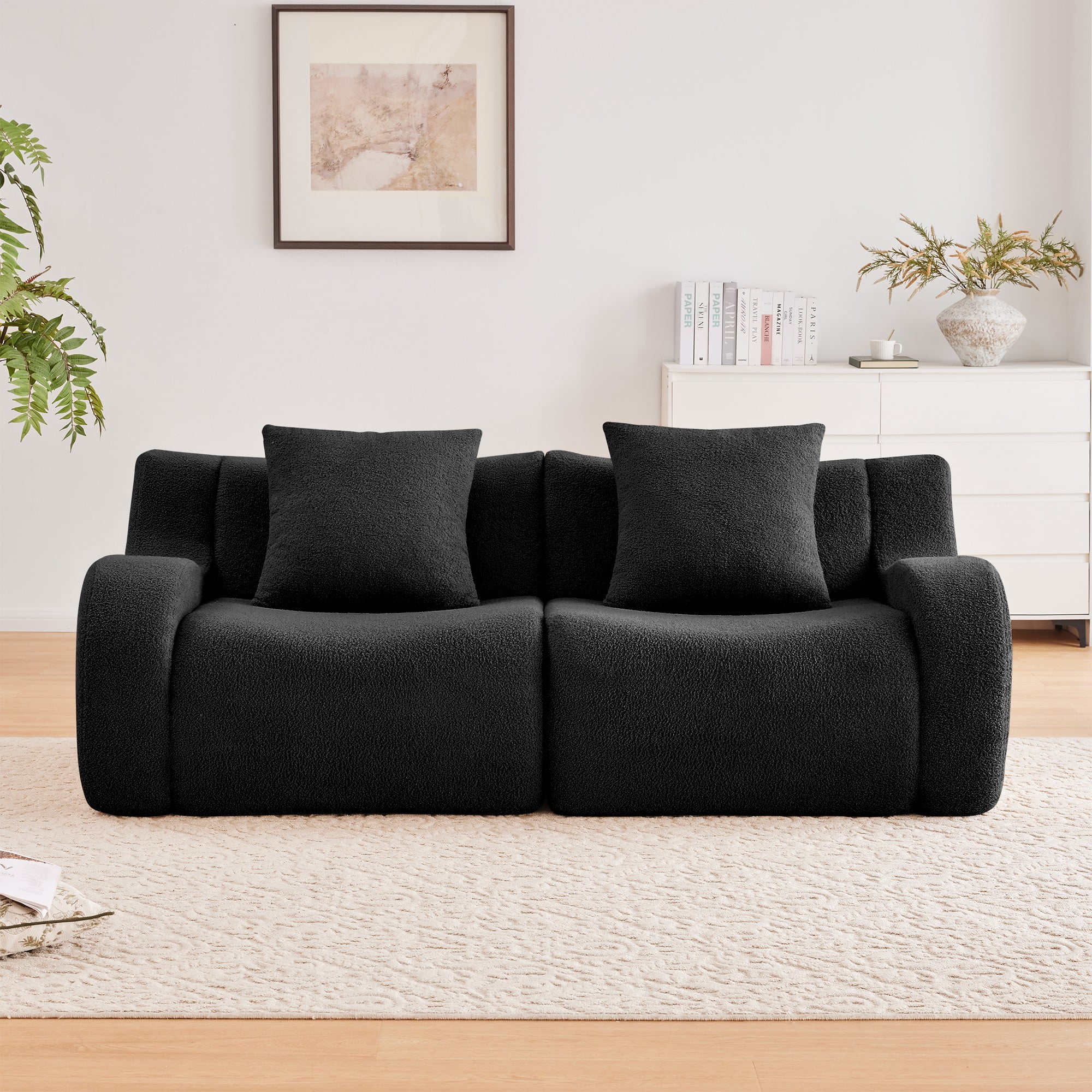 Soft Teddy Fabric Boneless Sofa, No Assembly Required Streamlined ...