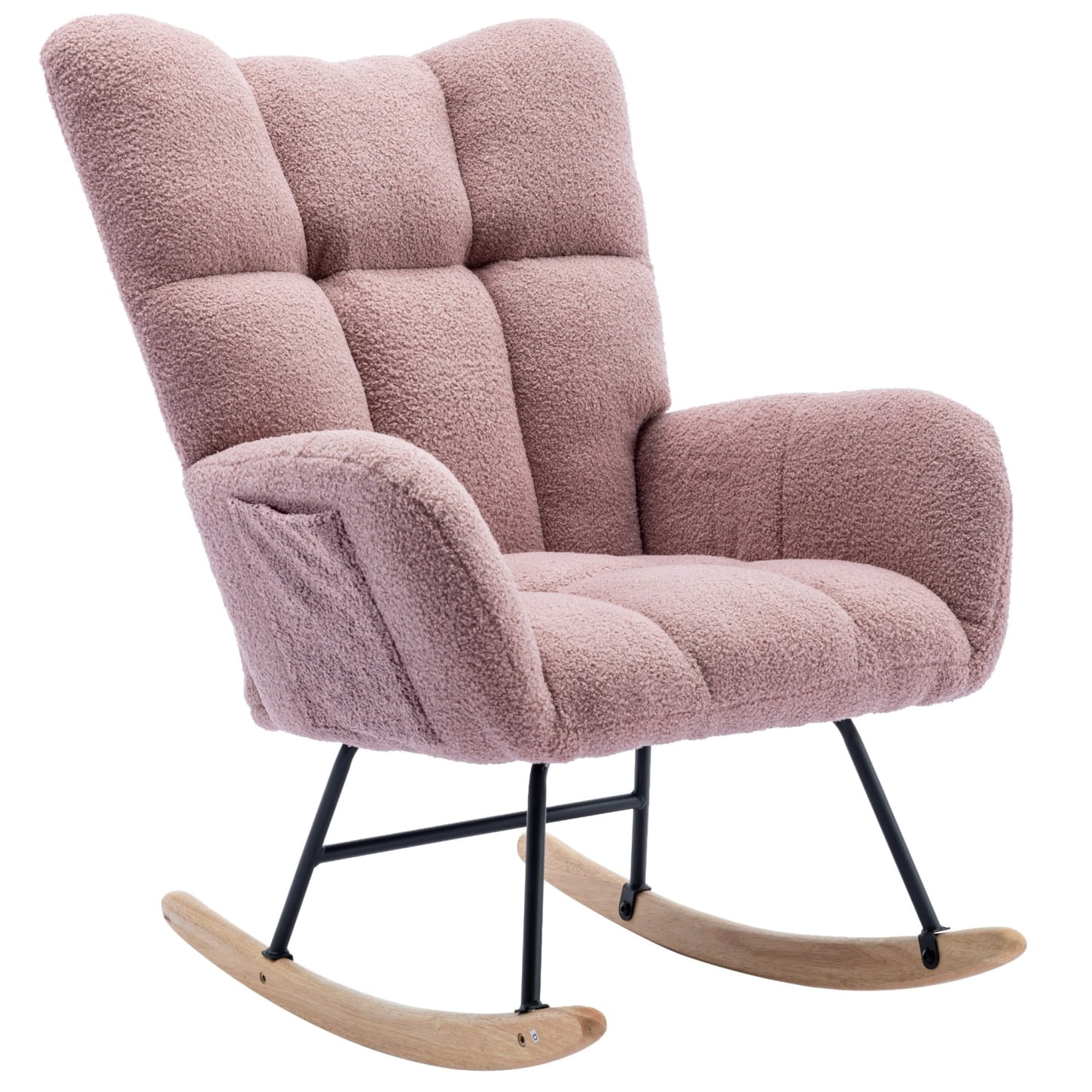 Soft Teddy Fabric Rocking Chair with Pocket, Upholstered Glider Chair ...