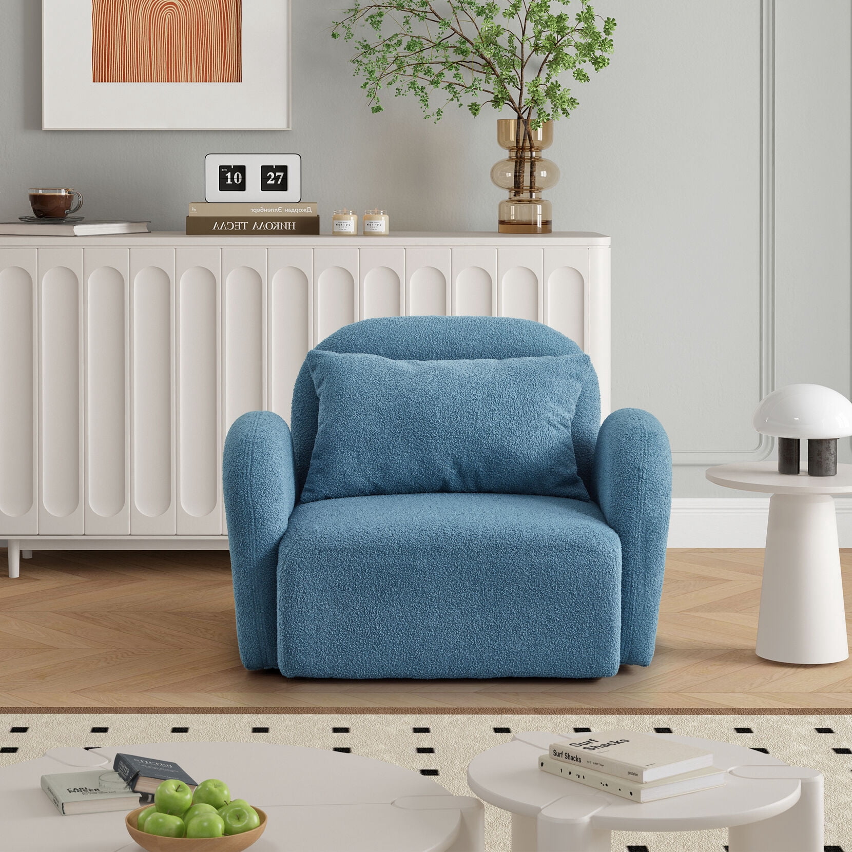 Soft Teddy Velvet Fabric Upholstery One Seat Lazy Sofa with springs and ...