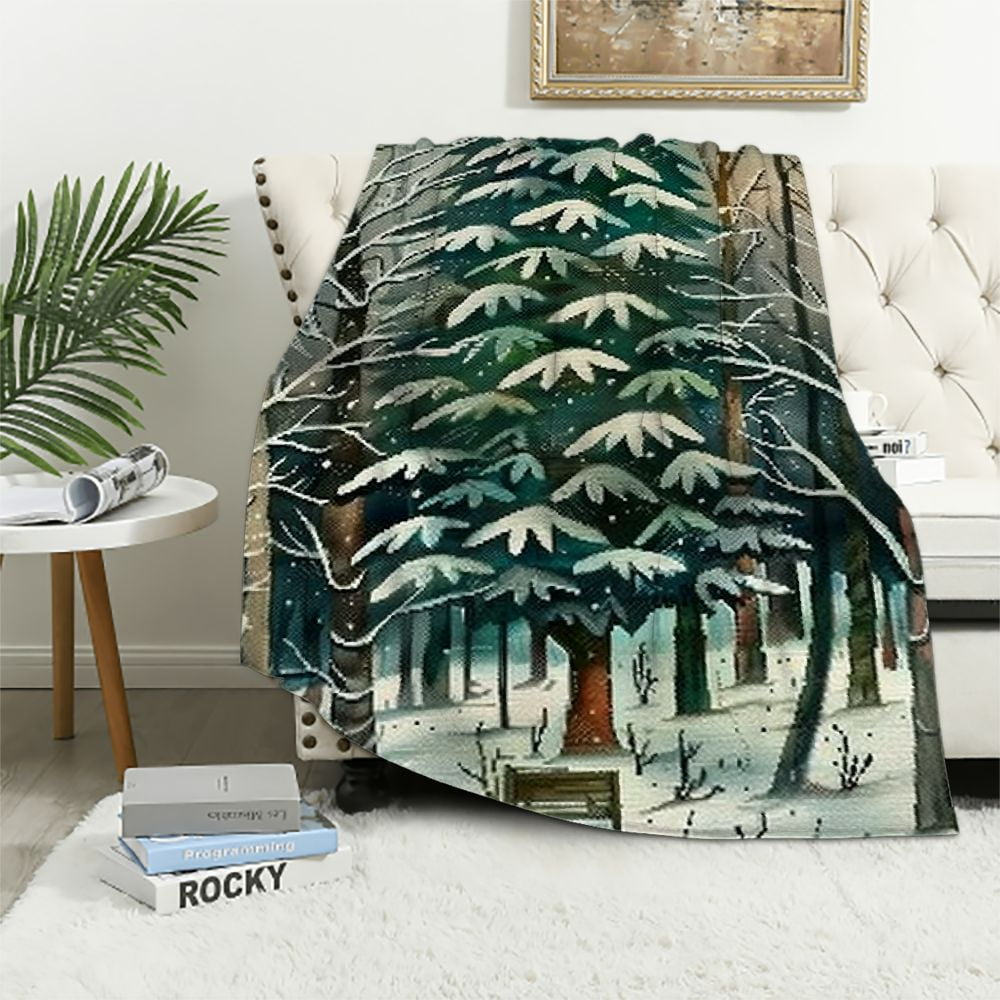 Soft Throw Blanket Snow Watercolor Christmas Pine Trees Lightweight ...