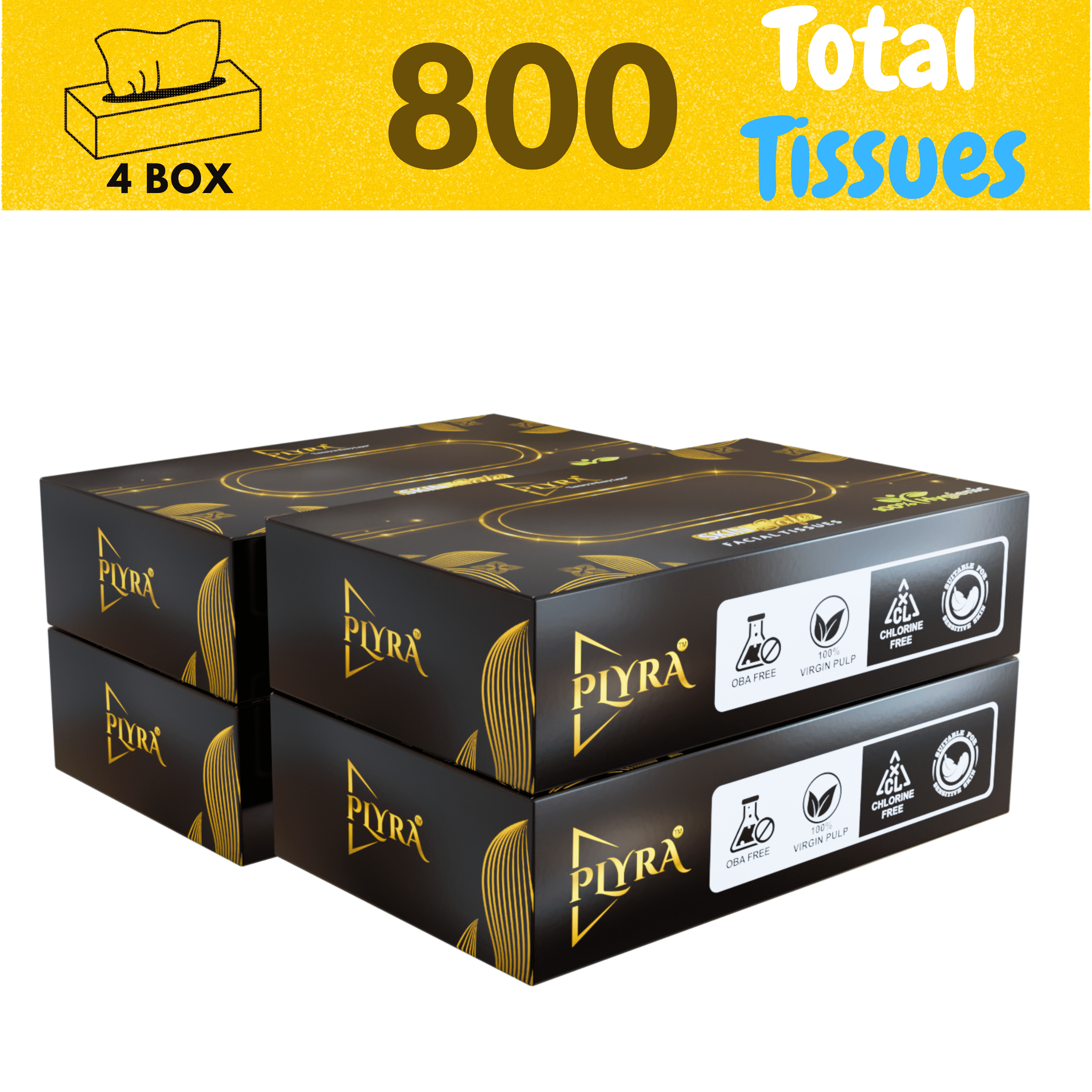 Soft Tissues by Plyra for Men & Women – 2-Ply Facial Tissue Pack of 4 ...