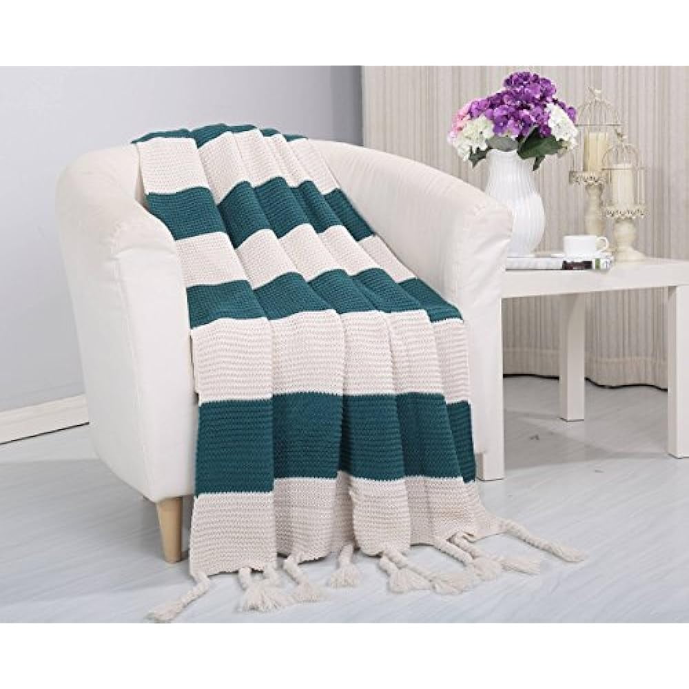 Soft Touch Classic Woven Knitted 2-Tone Throw Blanket with Fringes (50 ...