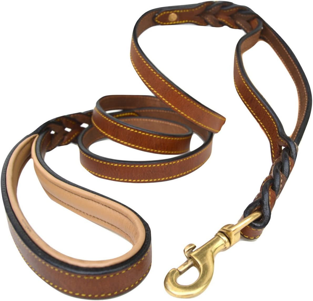 Soft Touch Collars Braided Leather Dog Leash Traffic Handle - Walmart.com