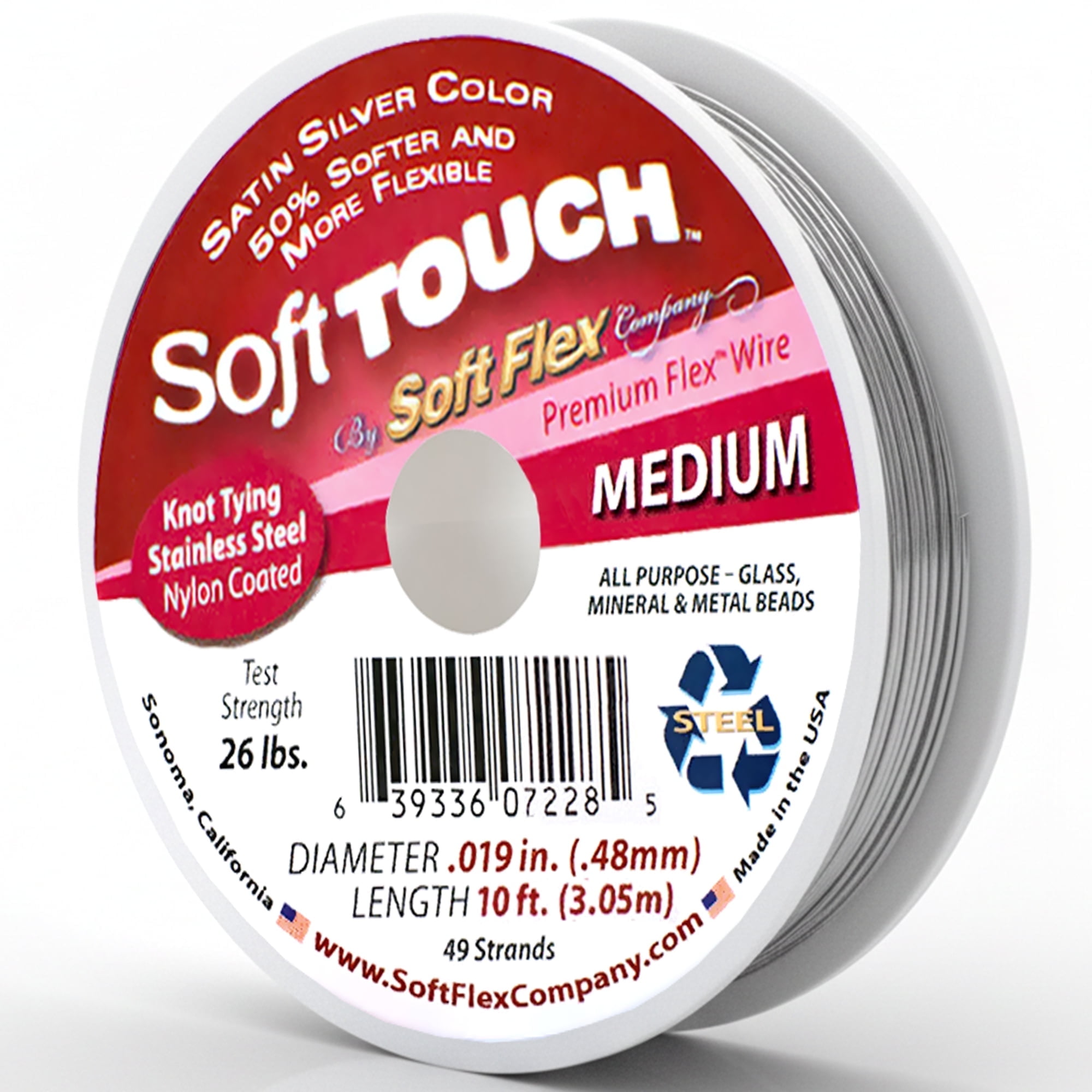 Soft Flex 49-Strand Medium Beading Wire, STW, Satin Silver, 0.019" x ...