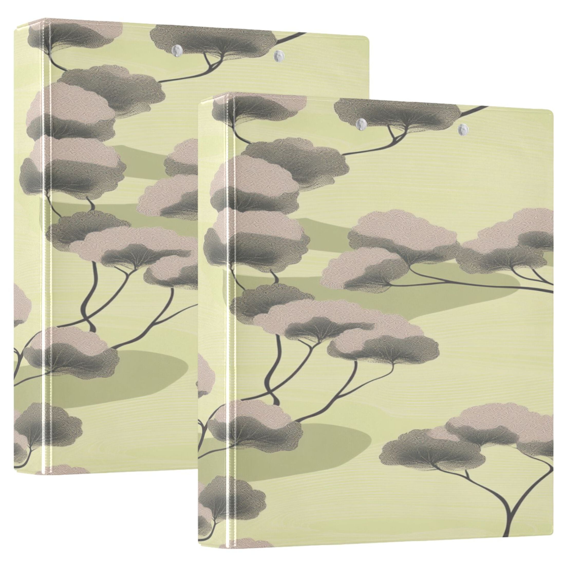 Soft Trees on Yellow Background 12.4x10.6in PVC Round Ring Binder, D ...
