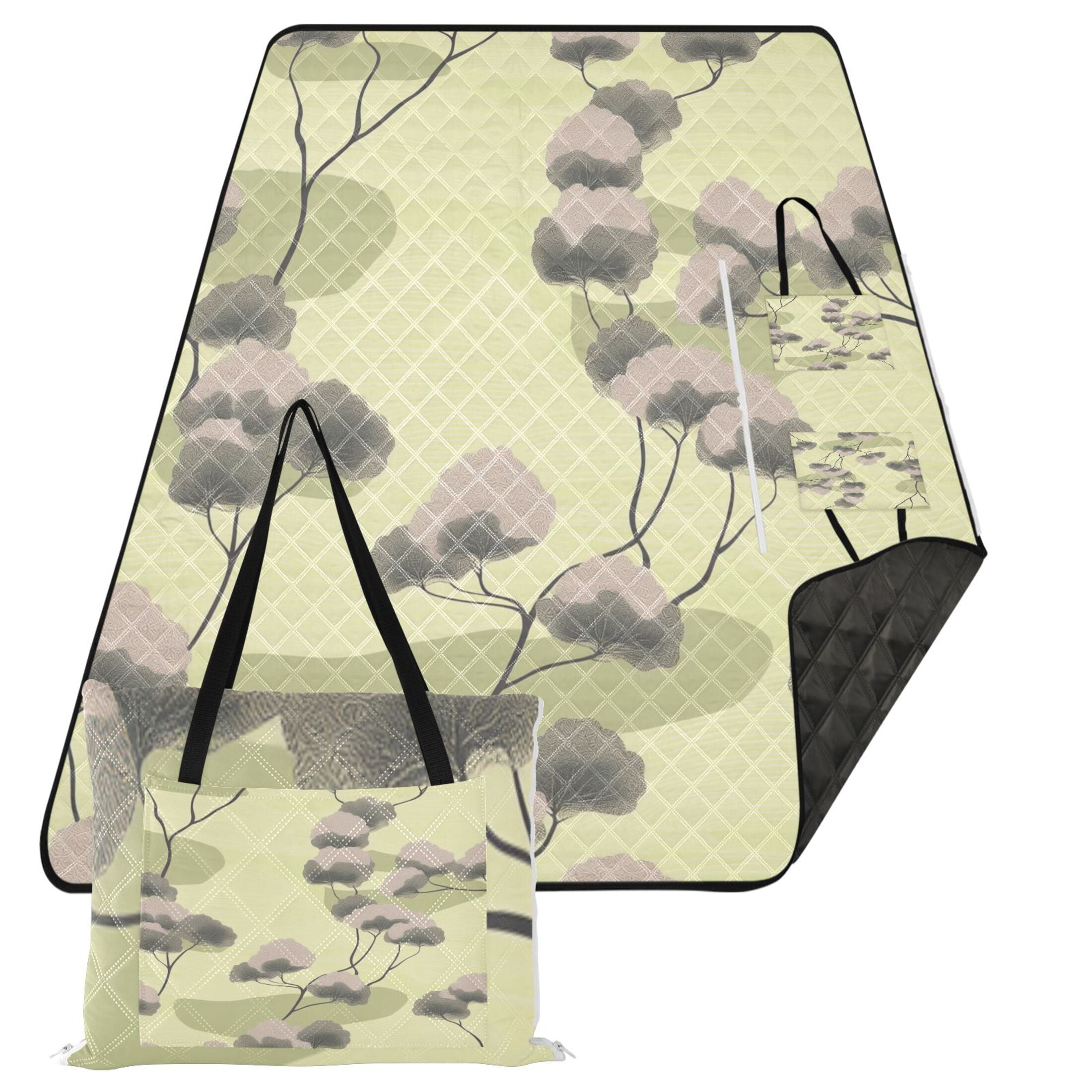 Soft Trees on Yellow Background 60x80in Waterproof Picnic Mat, Foldable ...