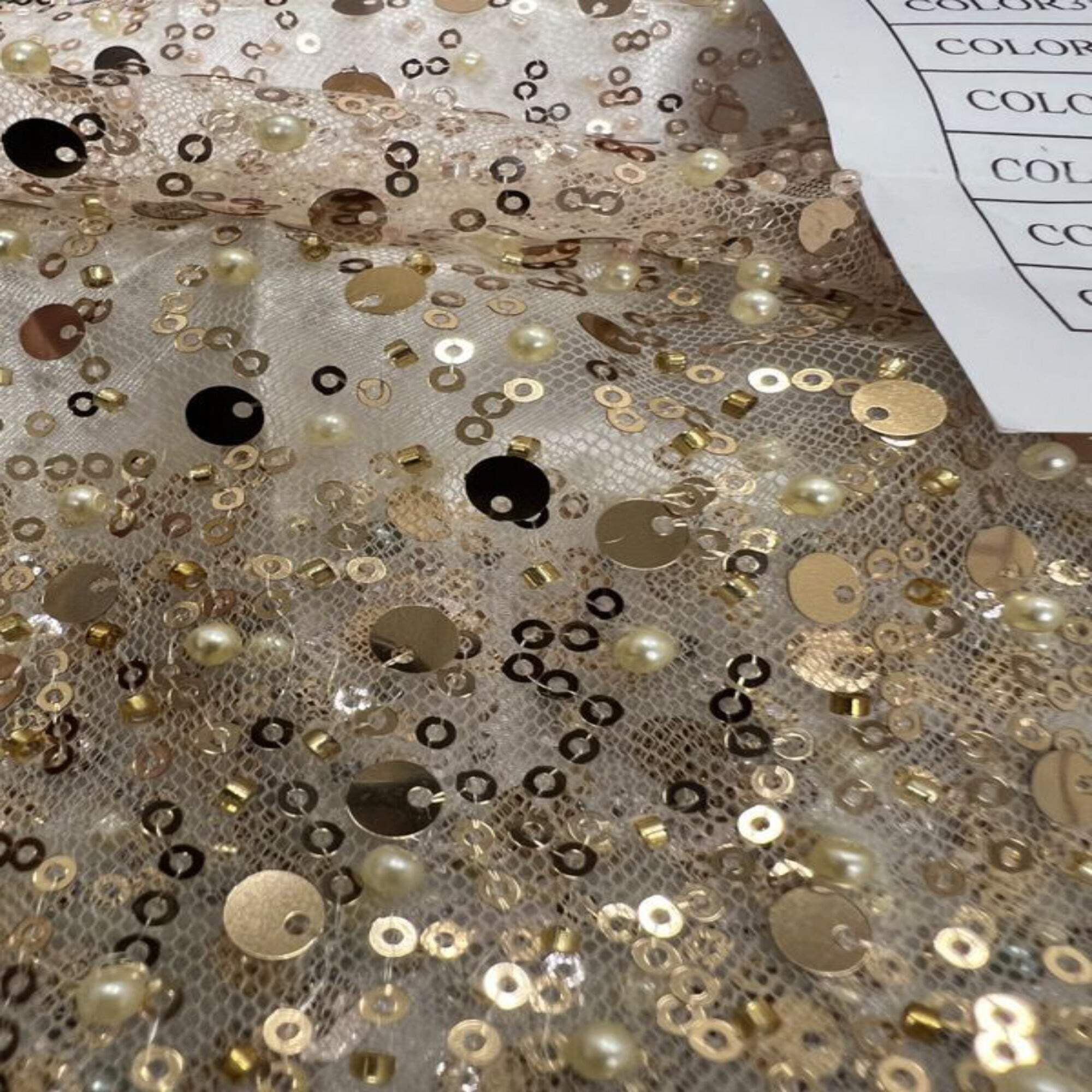 Soft Tulle Mesh Fabric Heavily Embellished with Sequins, Beads Pearls ...