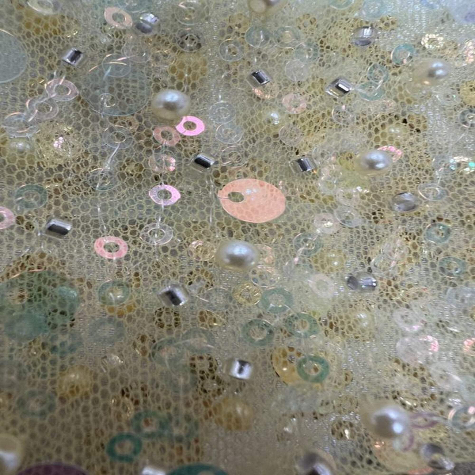 Soft Tulle Mesh Fabric Heavily Embellished with Sequins, Beads Pearls ...