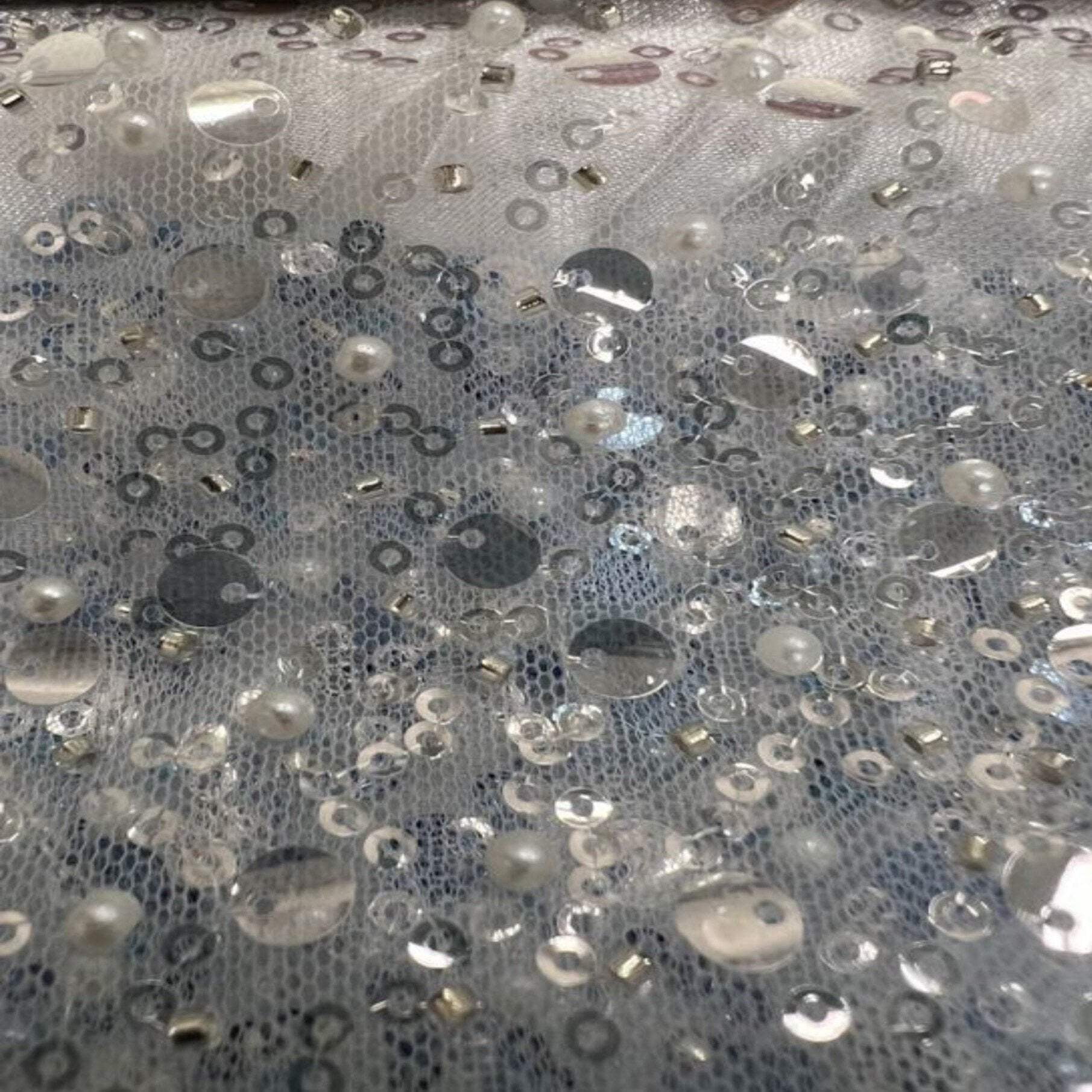 Soft Tulle Mesh Fabric Heavily Embellished with Sequins, Beads Pearls ...