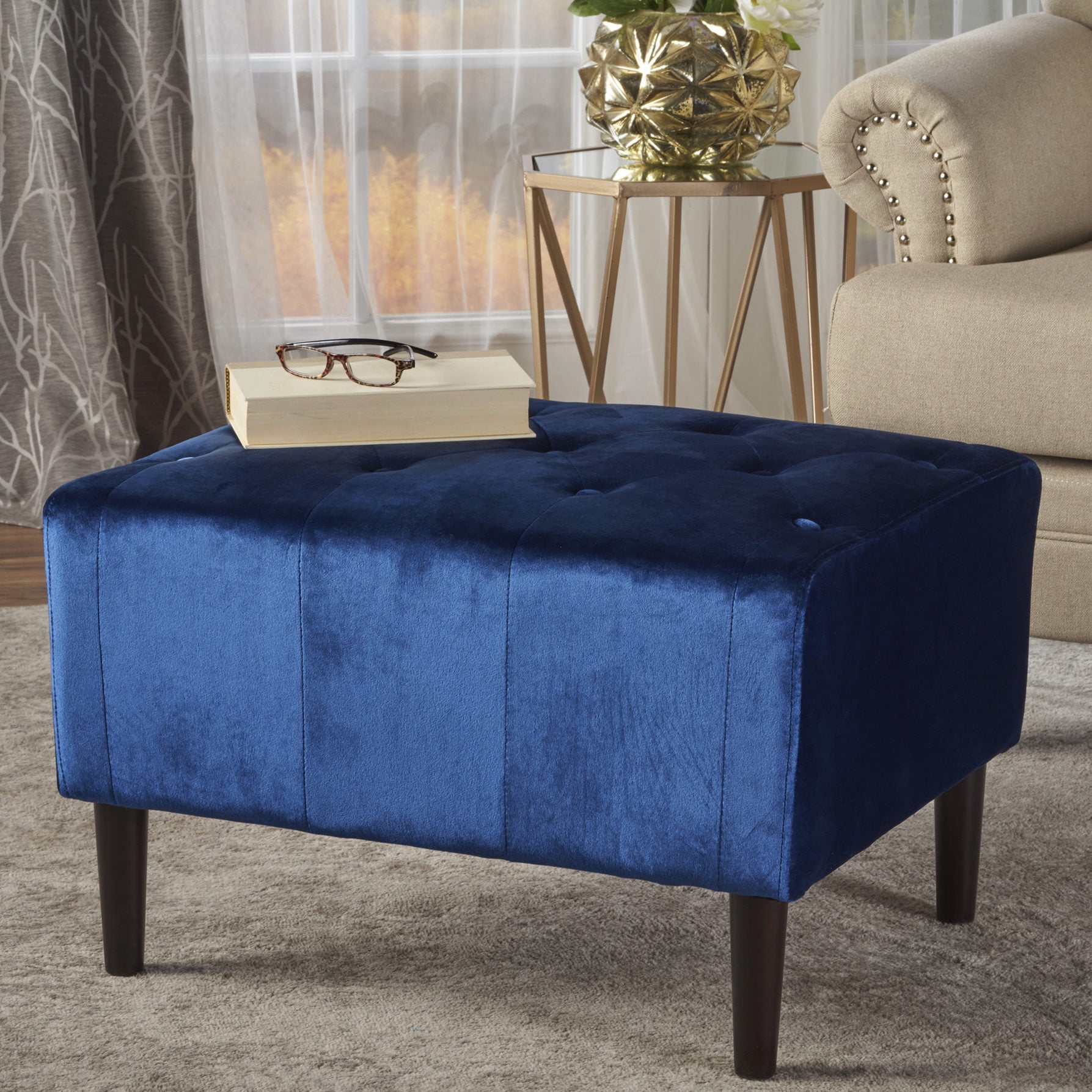 Soft Velvet Fabric + Tufted Ottoman - Living Room Comfort Upgrade ...