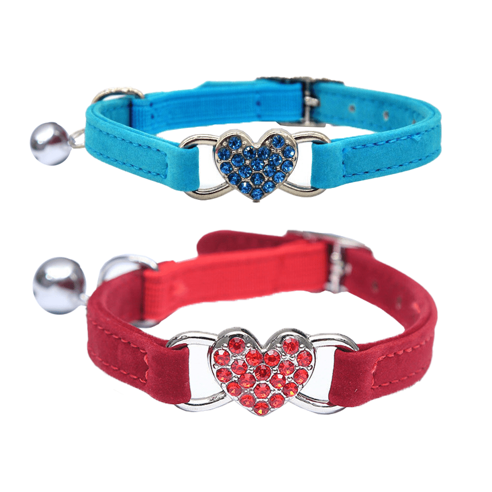 Billbianc Soft Velvet Safe Cat Collar with Crystal Heart Charm and ...