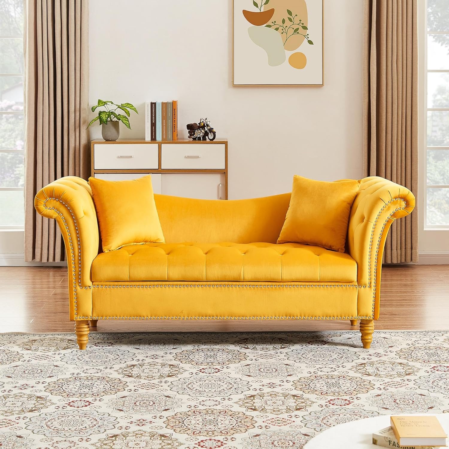 Soft Velvet Sofa Velvet Loveseat Sofa with Wood Legs,70.86"Deep Seat ...