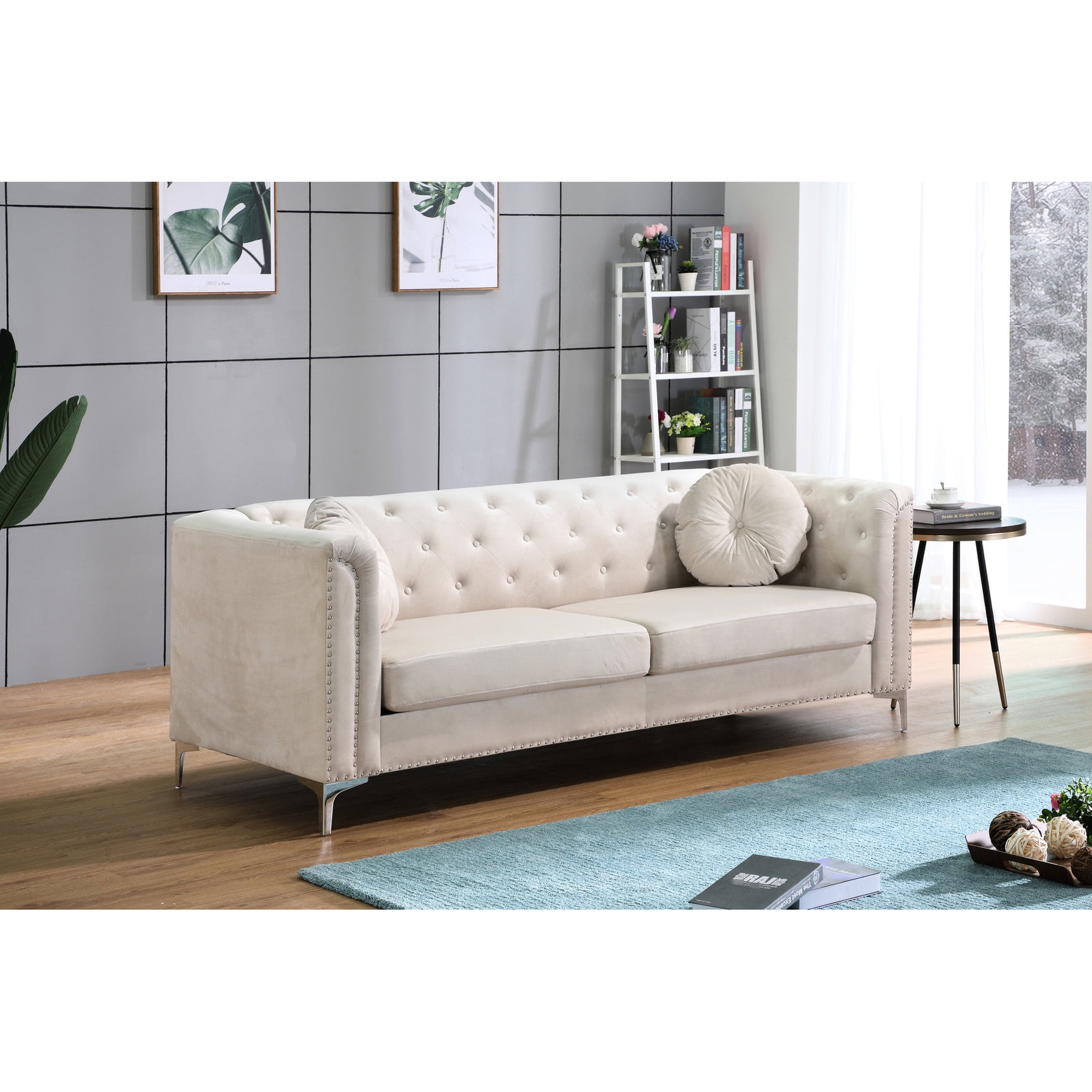 Soft Velvety Finish - Button Tufting in Arms Back - Living Room Seating ...