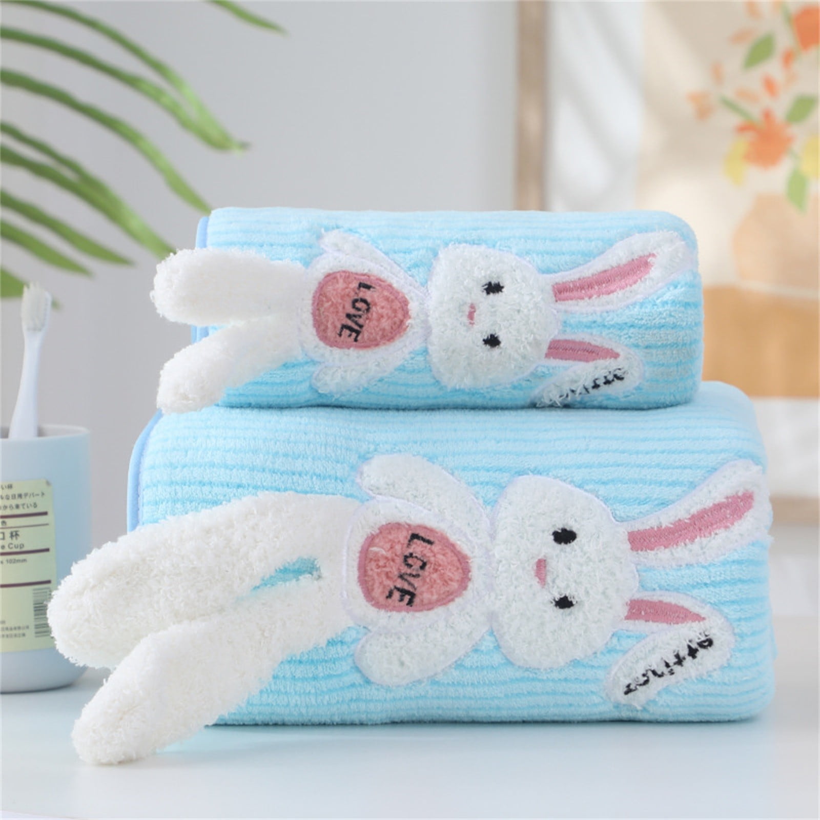 Soft And Warm Coral Fleece Love Bunny Towel: Cute Design That Provides ...