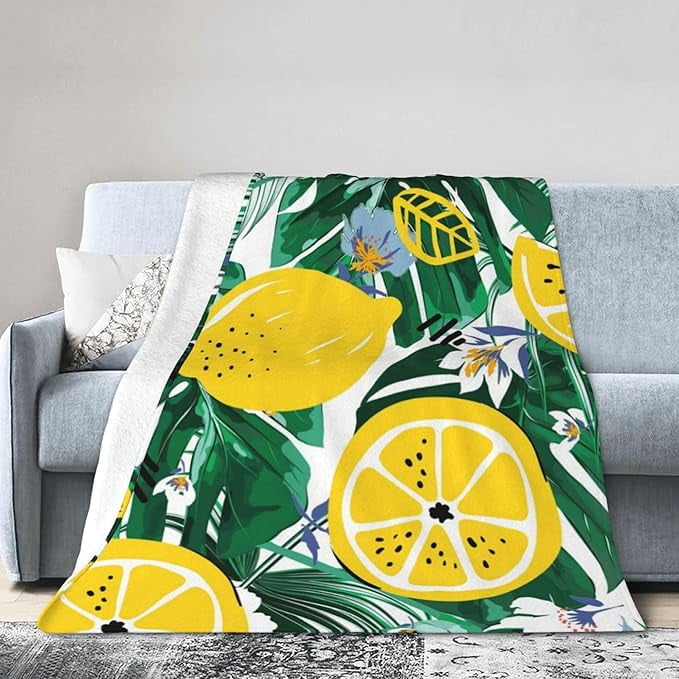 Soft Warm Throw Blanket For Couch Living Room Palm Leaf Lemon Summer ...