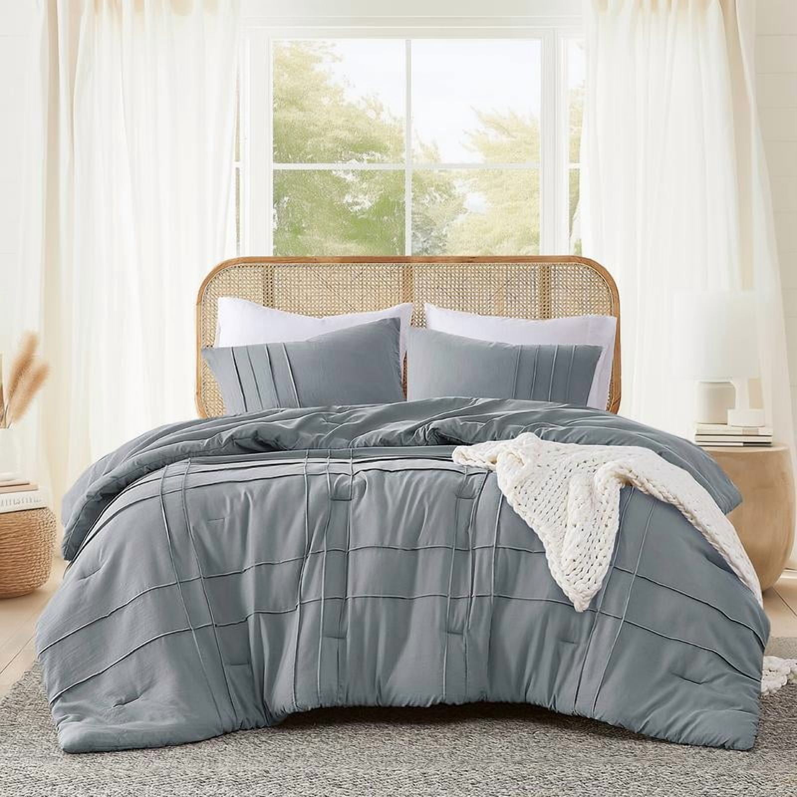 Soft Washed Pleated Bedding Sets with Pintuck Pleated Design, Comforter ...