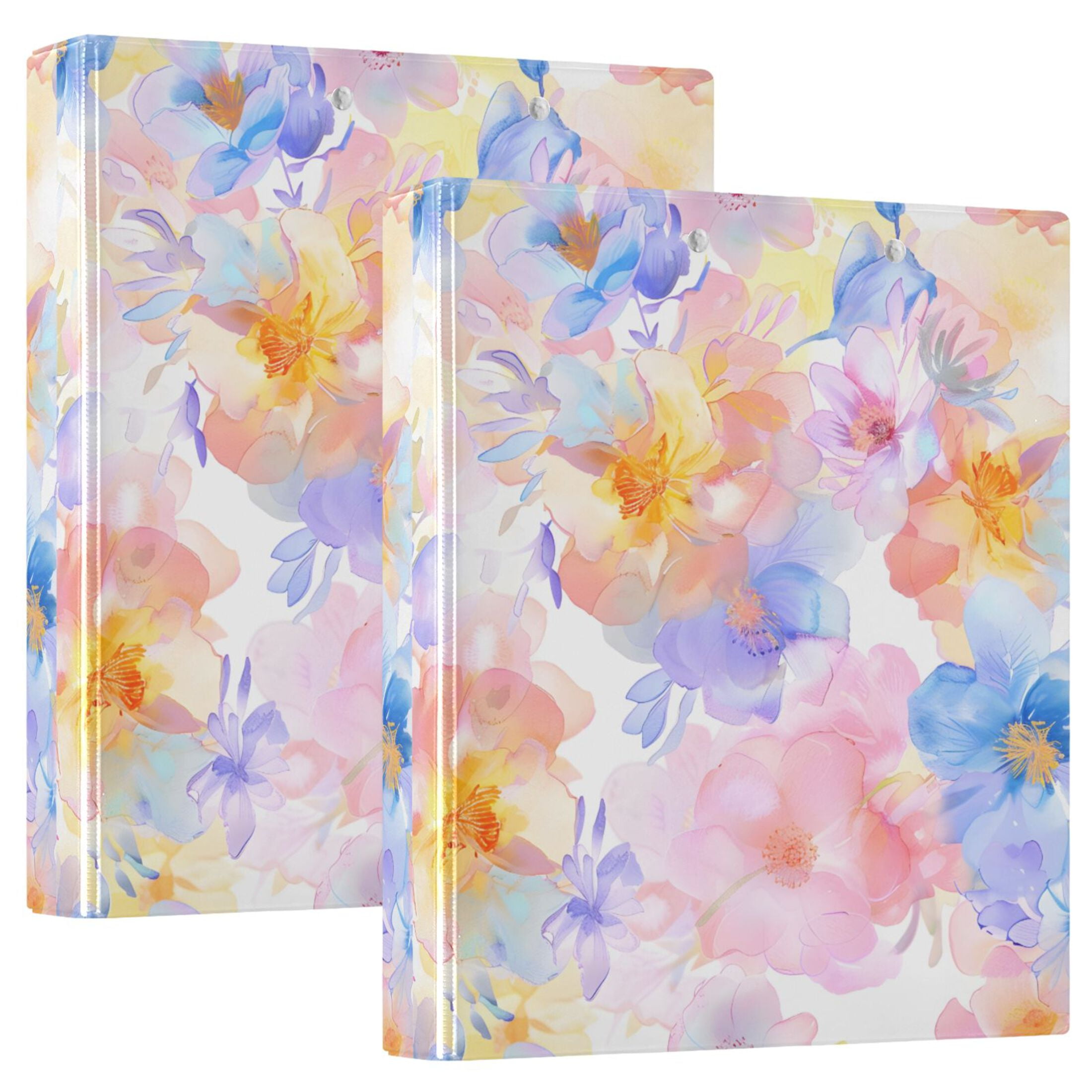Soft Watercolor Flower Hardcover 3 Ring Binder 1.5” Round Rings Binder ...