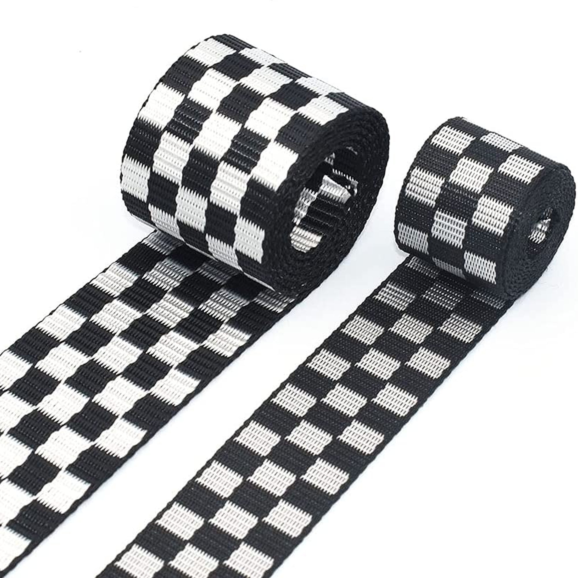 Soft Webbing Geometric Pattern Strap Black and White Grid Ribbon ...