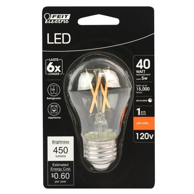 Soft White 40W Equivalence A15 E26 Medium Filament LED Bulb, Pack of 6 ...