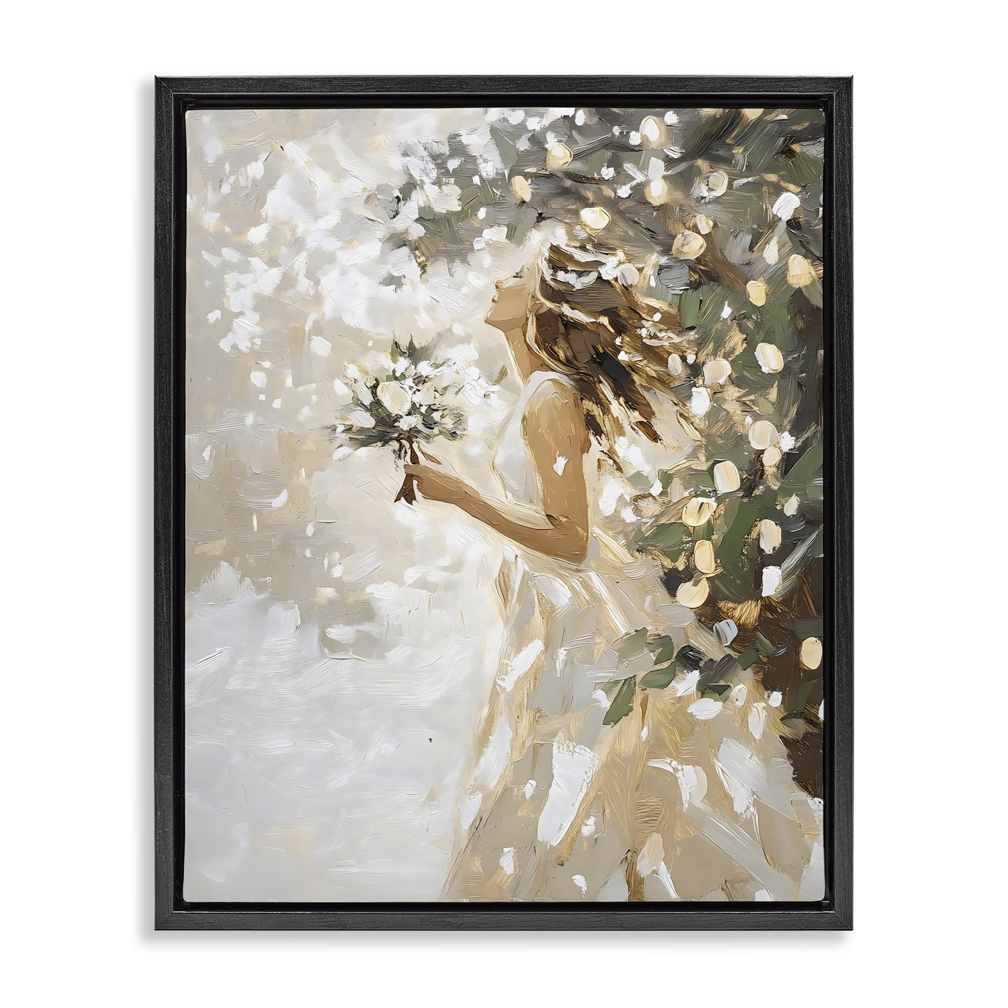 Soft White Snow Flurry Black Framed Floater Canvas Wall Art, design by ...