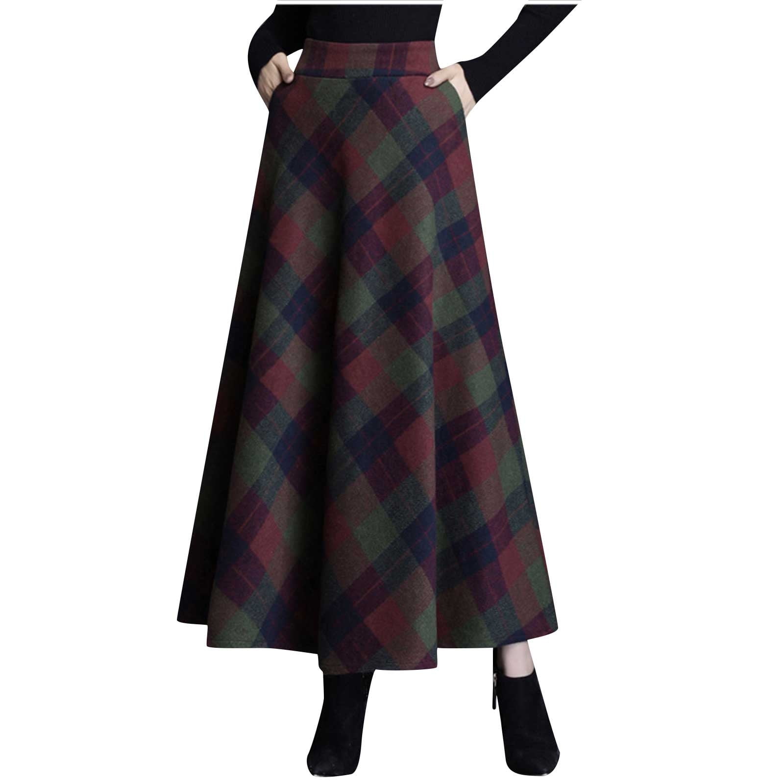 Soft Wool Maxi Skirts for Women High Waist A Line Plaid Long Skirt Fall ...