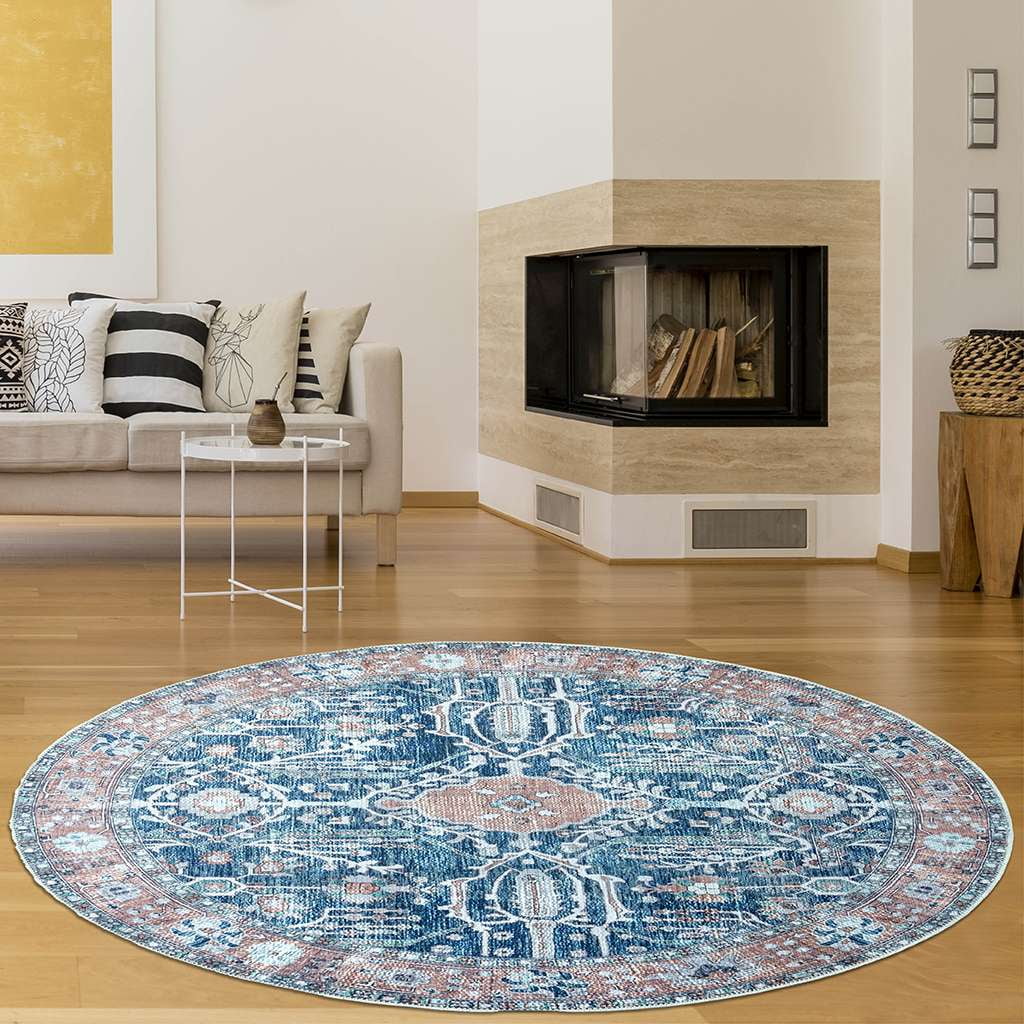 Soft Woven Machine Washable Area Rug, 90% Cotton, Non-Slip, Navy 5 ...