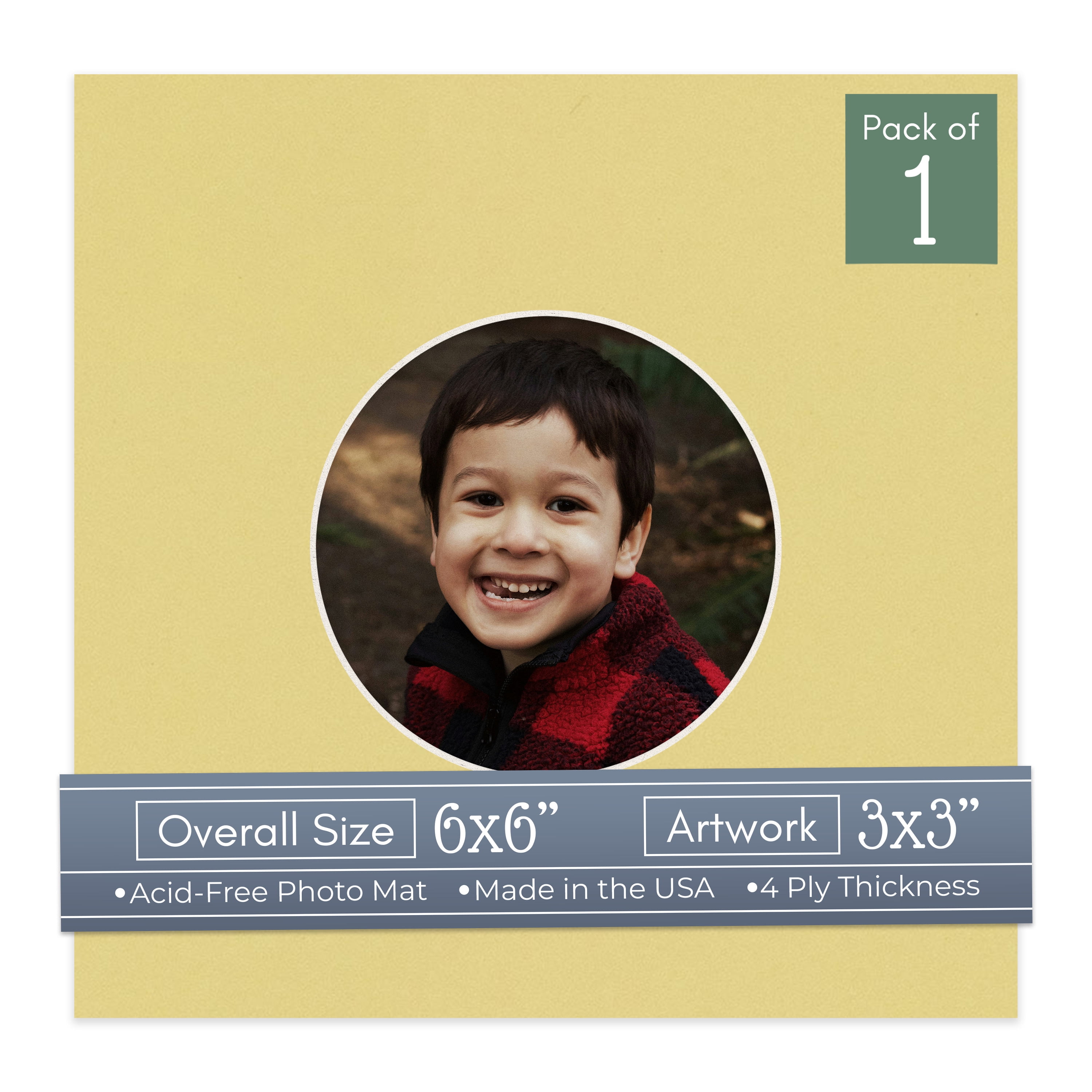 Soft Yellow Picture Frame Mat for 6x6 Frames - Circle Opening for 3x3 ...