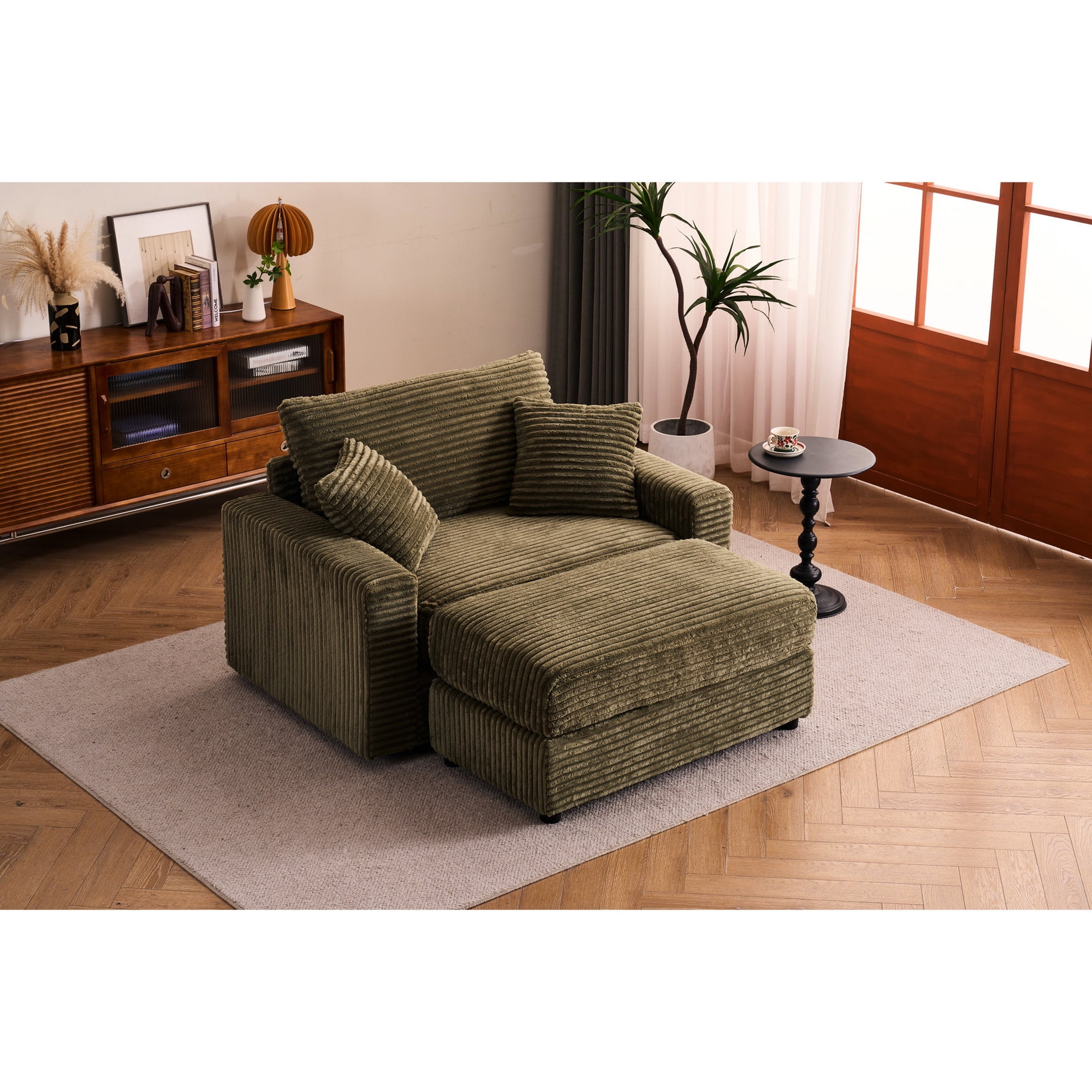Soft and Comfortable | Green Corduroy Single Sofa with 2 Pillows ...