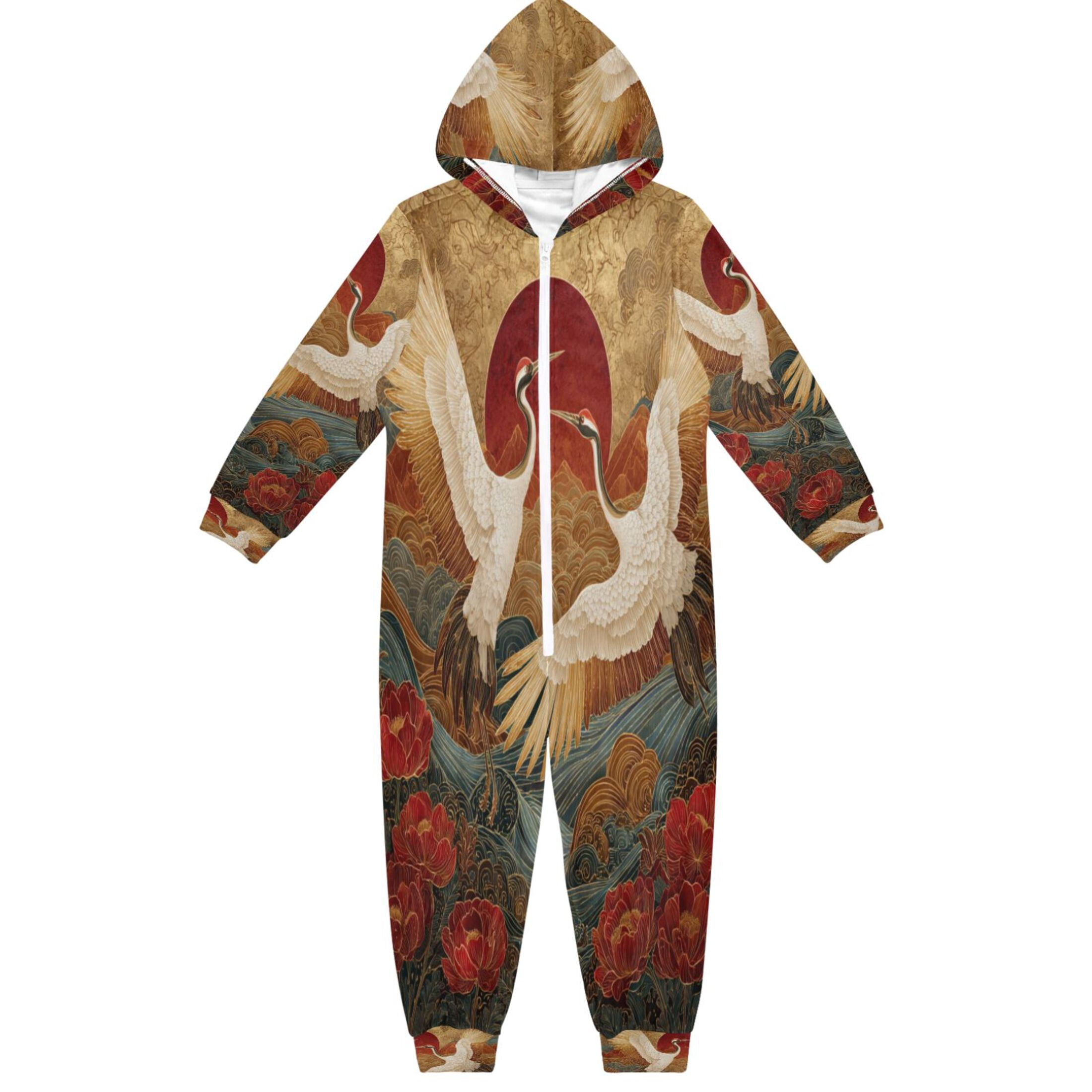 Soft and Comfortable One-Piece Pajamas Jumpsuits Cranes Soaring Sunset ...