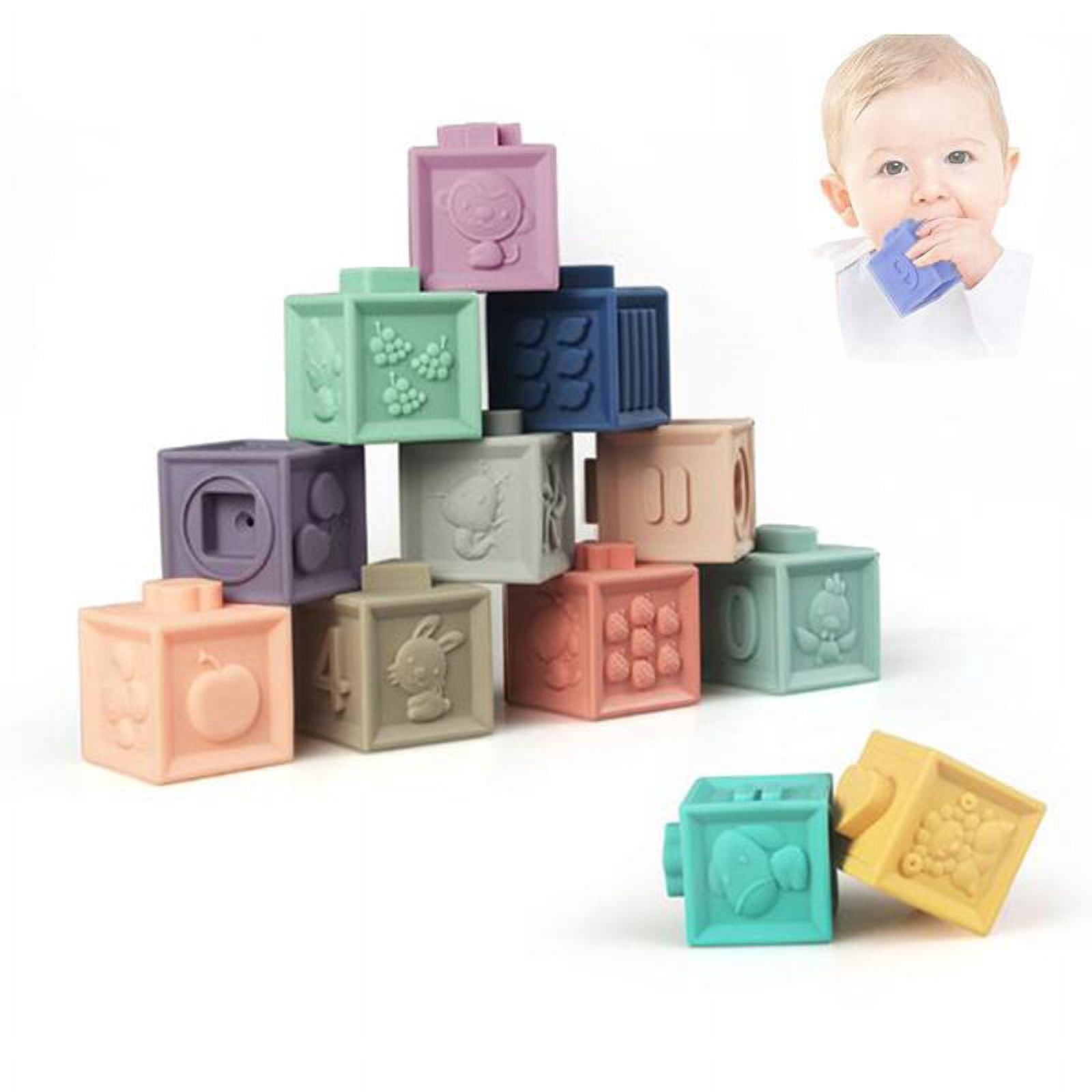 Soft baby building blocks - motor skills toy stacking cube building ...