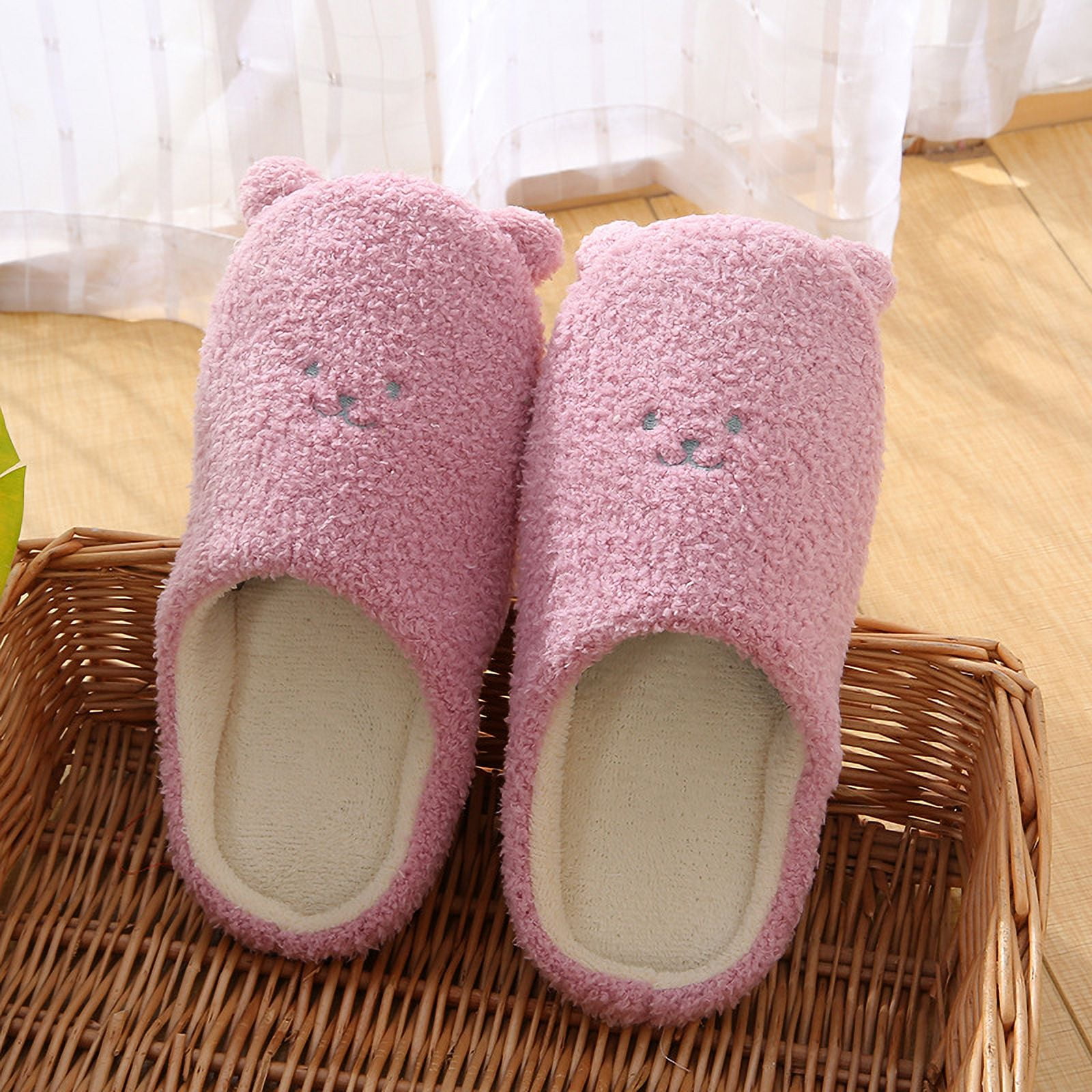 Soft bottom cute bear home wooden floor non-slip silent slippers winter ...