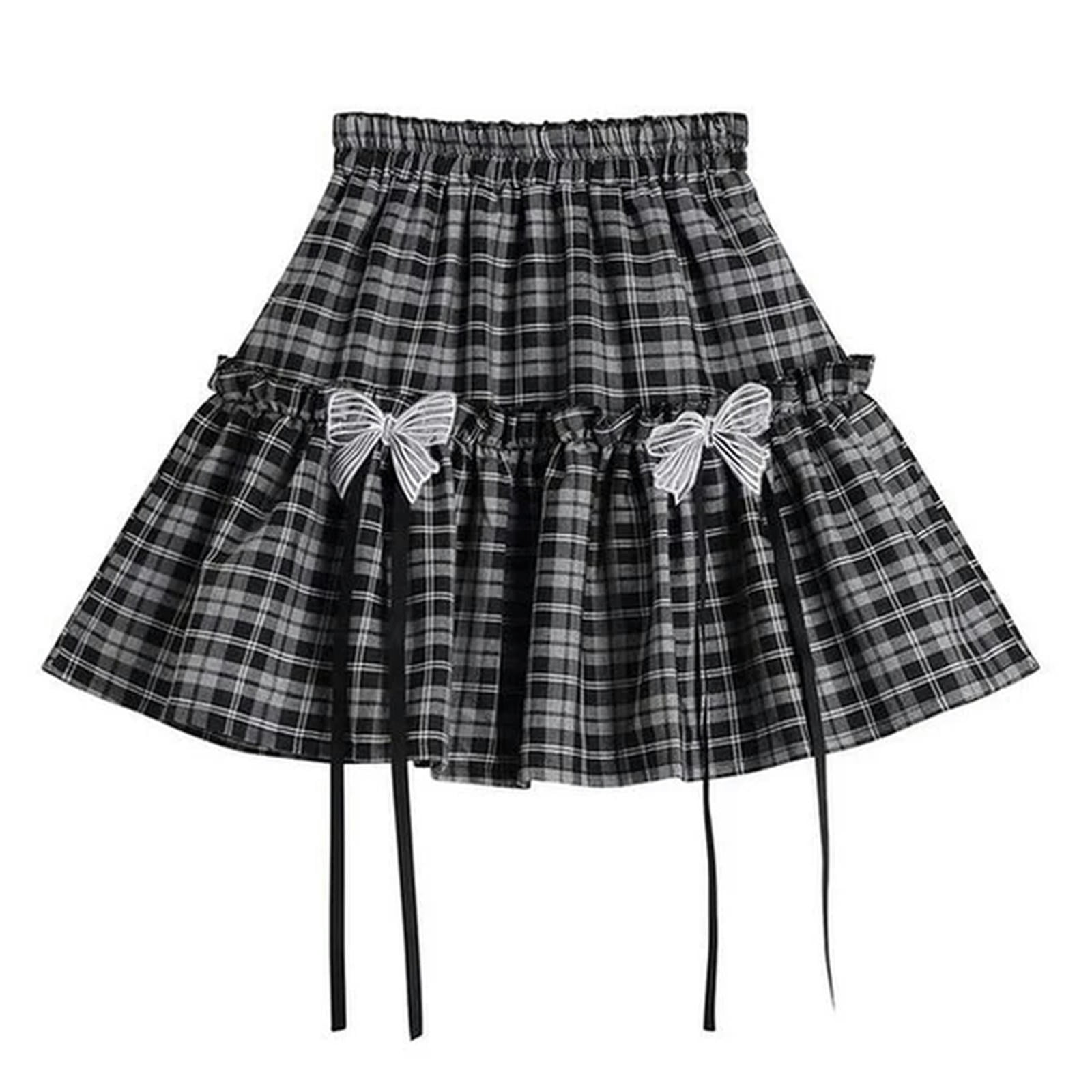 Soft girl skater female goth bow black high waist A line mini skirt ...