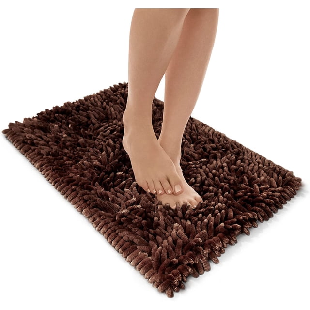SoftGloss Shag Chenille Bath Mat for Bathroom, Memory Foam Bathroom Mat ...