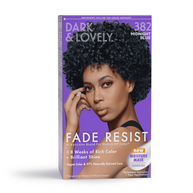 Dark and Lovely Fade Resist Permanent Hair Color, Unisex, 382 Midnight ...