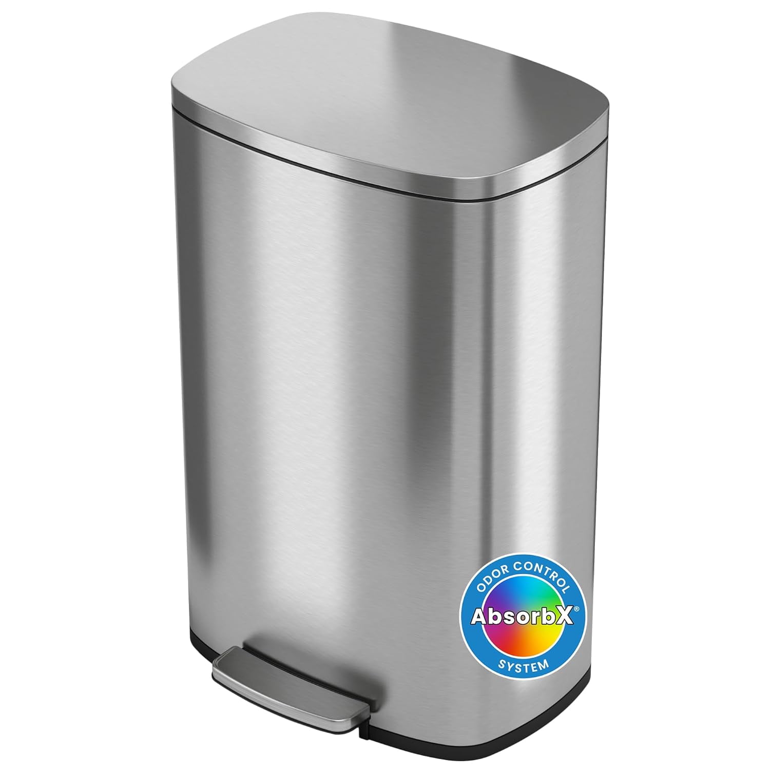 SoftStep 13.2 Gallon Step Kitchen Trash Can with Lid and Odor Filter, Stainless Steel 50 Liter ...