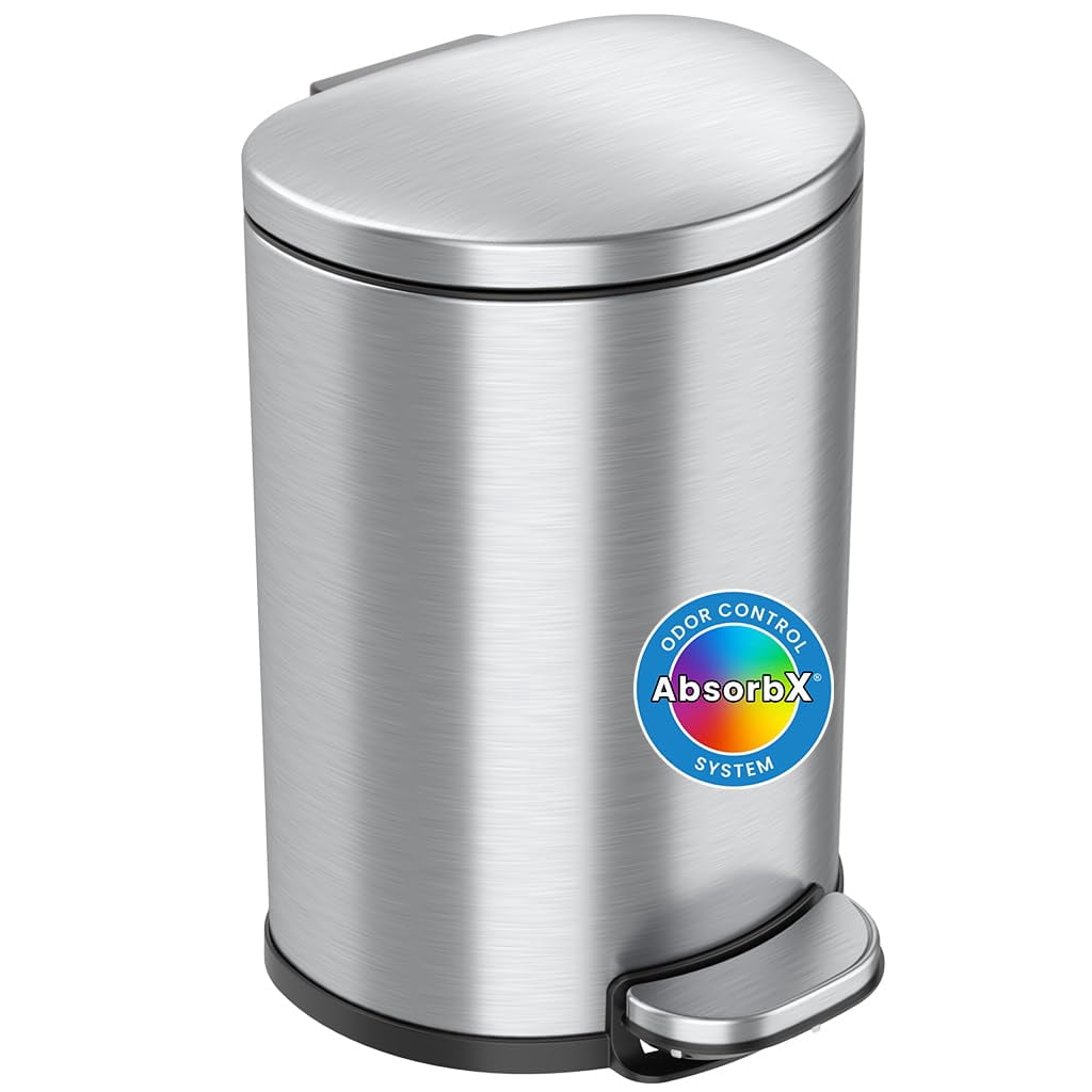 SoftStep 2 Gallon Small Semi-Round Bathroom Step Trash Can with ...