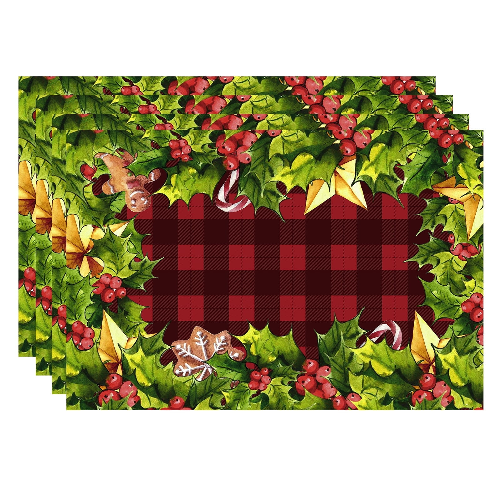 Softalker Buffalo Plaid Snowflakes Winter Placemats Set of 4, 12x18 ...