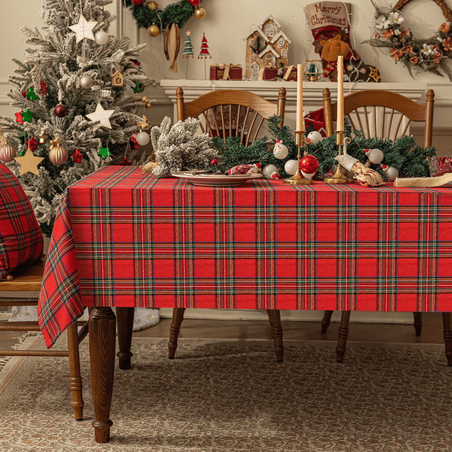 Softalker Christmas Checkered Rectangle Tablecloth 60x120inch Red ...