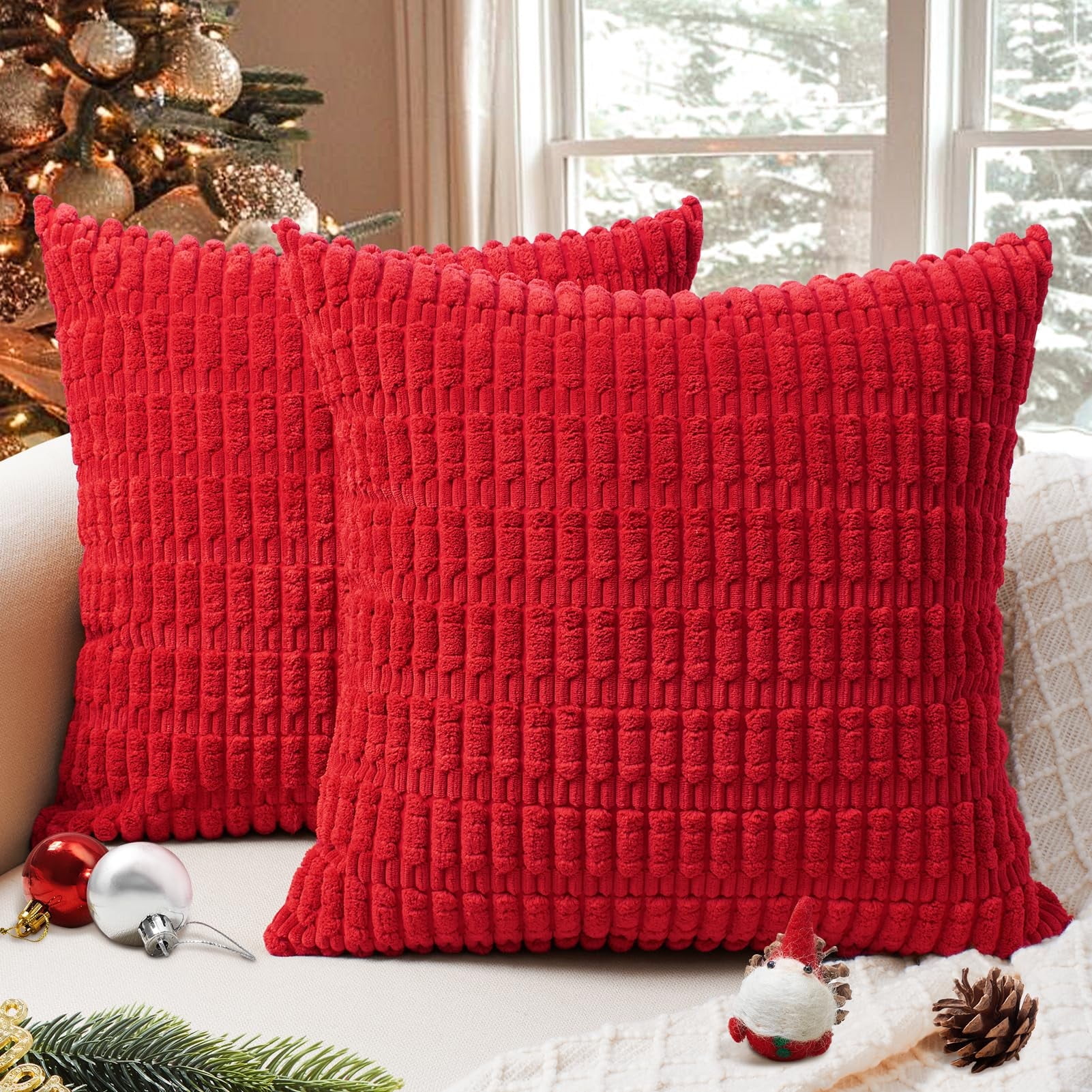 Softalker Christmas Throw Pillow Covers, Decorative Corduroy Soft Boho ...