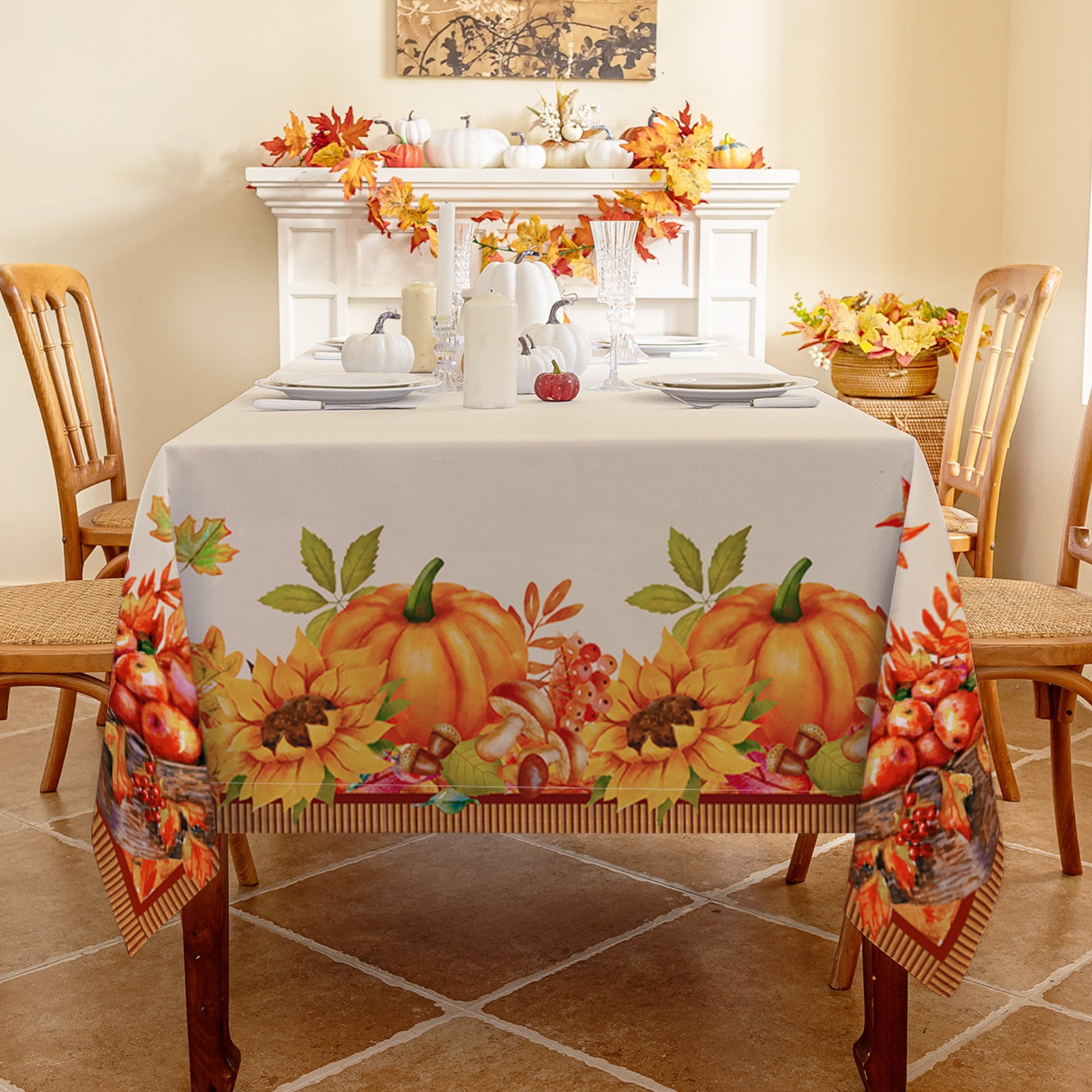 Softalker 60 x 102 Inch Rectangular Thanksgiving Sunflower Pumpkin ...
