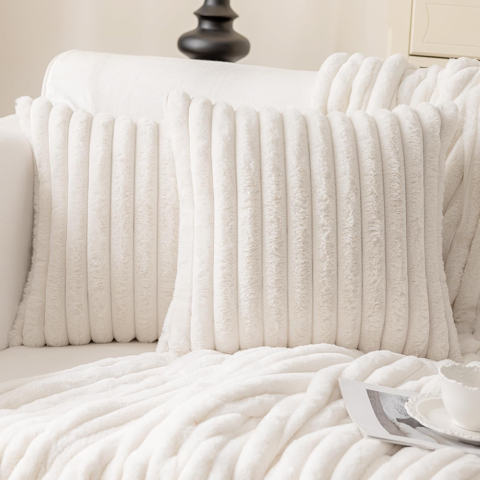 Softalker Faux Fur Throw Pillow Covers, Decorative Double Velvet ...