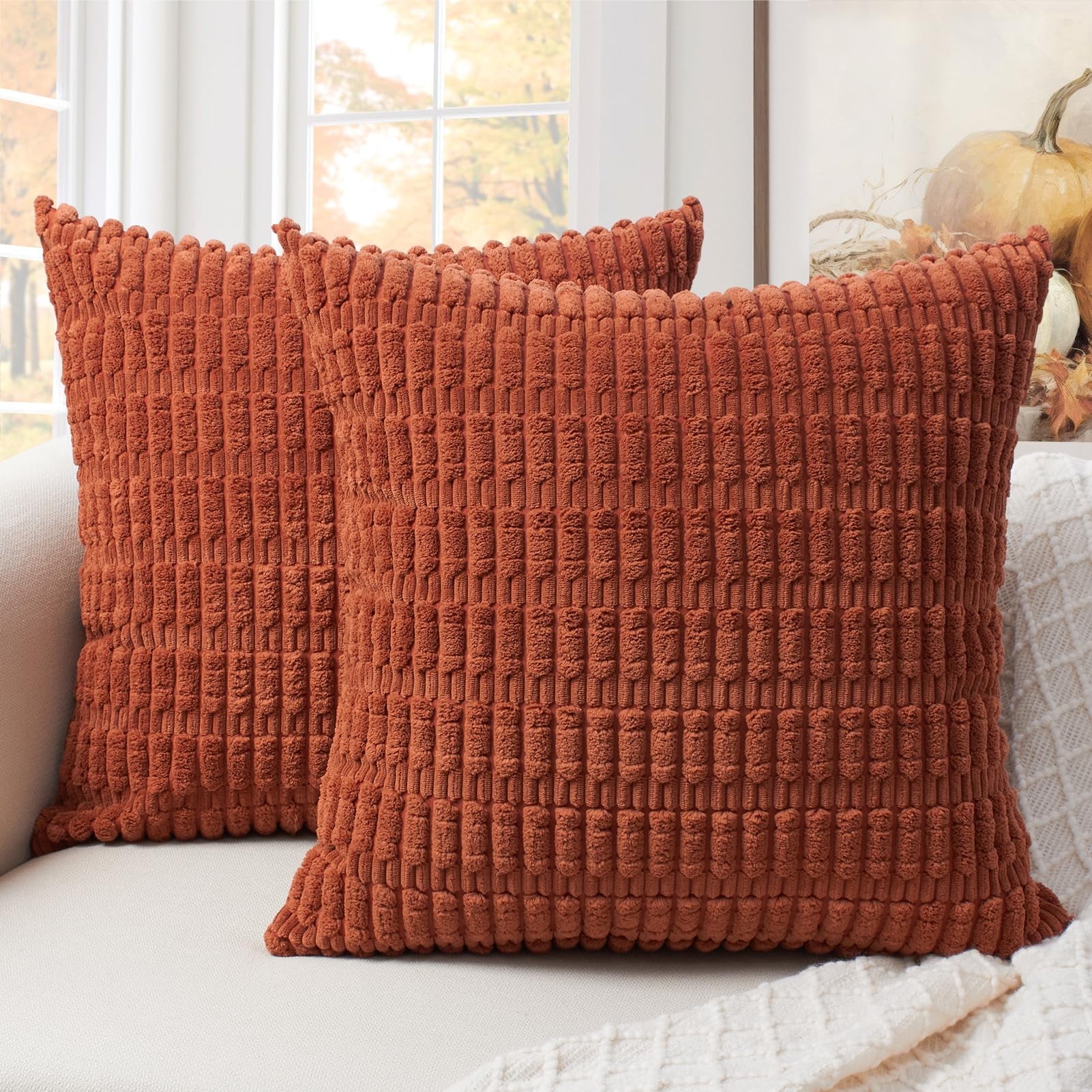 Softalker Fall Throw Pillow Covers, Decorative Corduroy Soft Boho ...