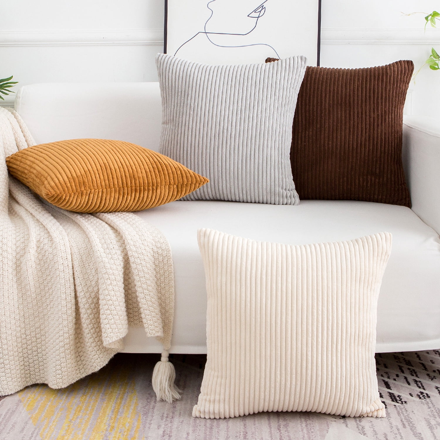 Softalker Pack of 4 Corduroy Decorative Throw Pillow Covers 18x18 Inch ...