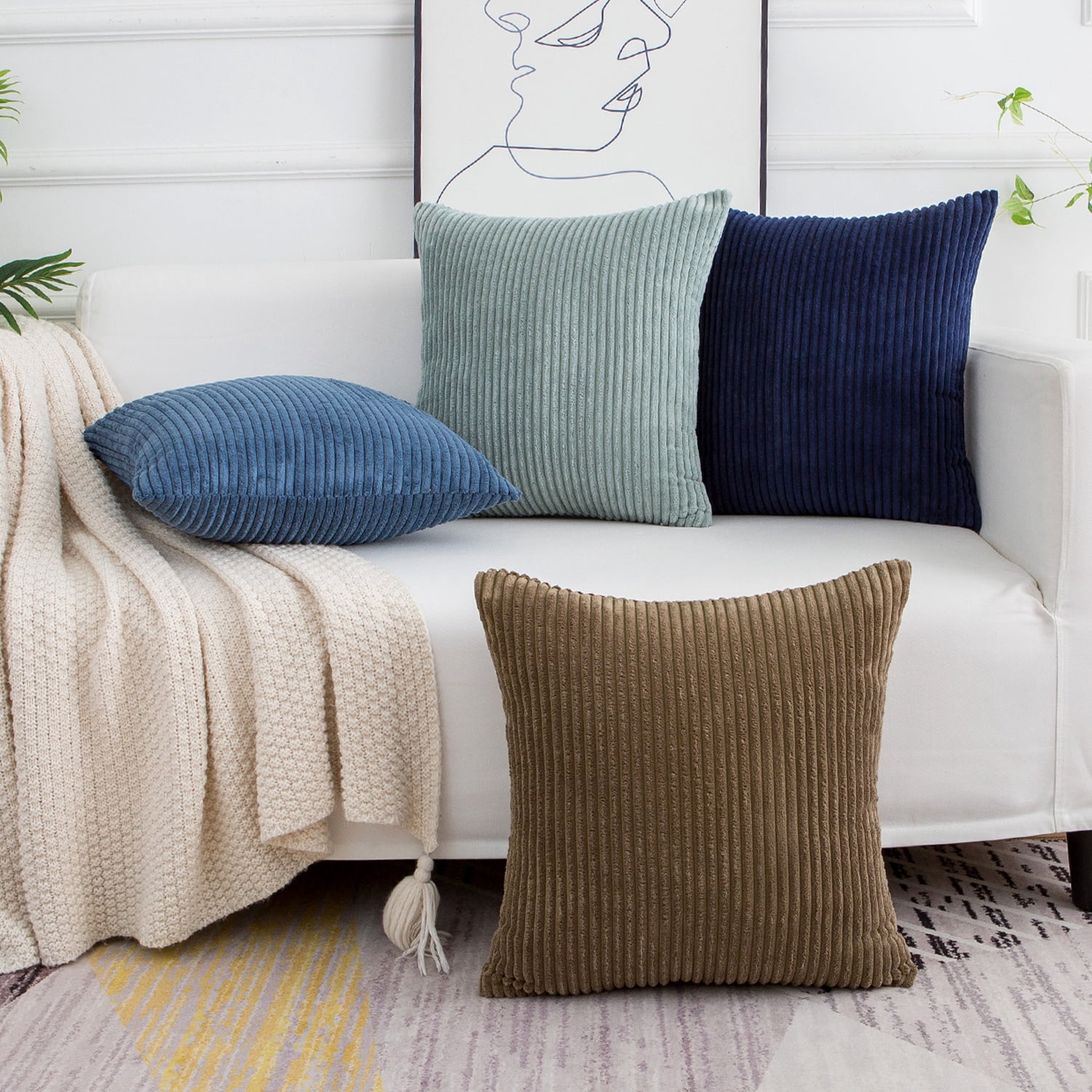 Softalker Pack of 4, Corduroy Soft Decorative Square Throw Pillow Cover ...